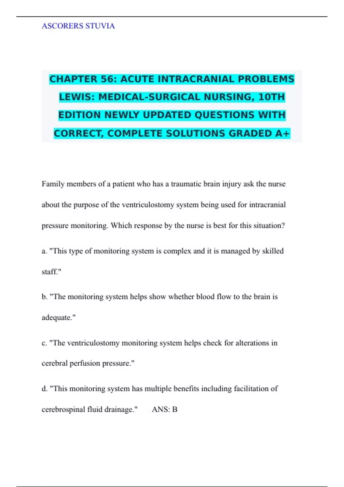 CHAPTER 56: ACUTE INTRACRANIAL PROBLEMS LEWIS: MEDICAL-SURGICAL NURSING ...