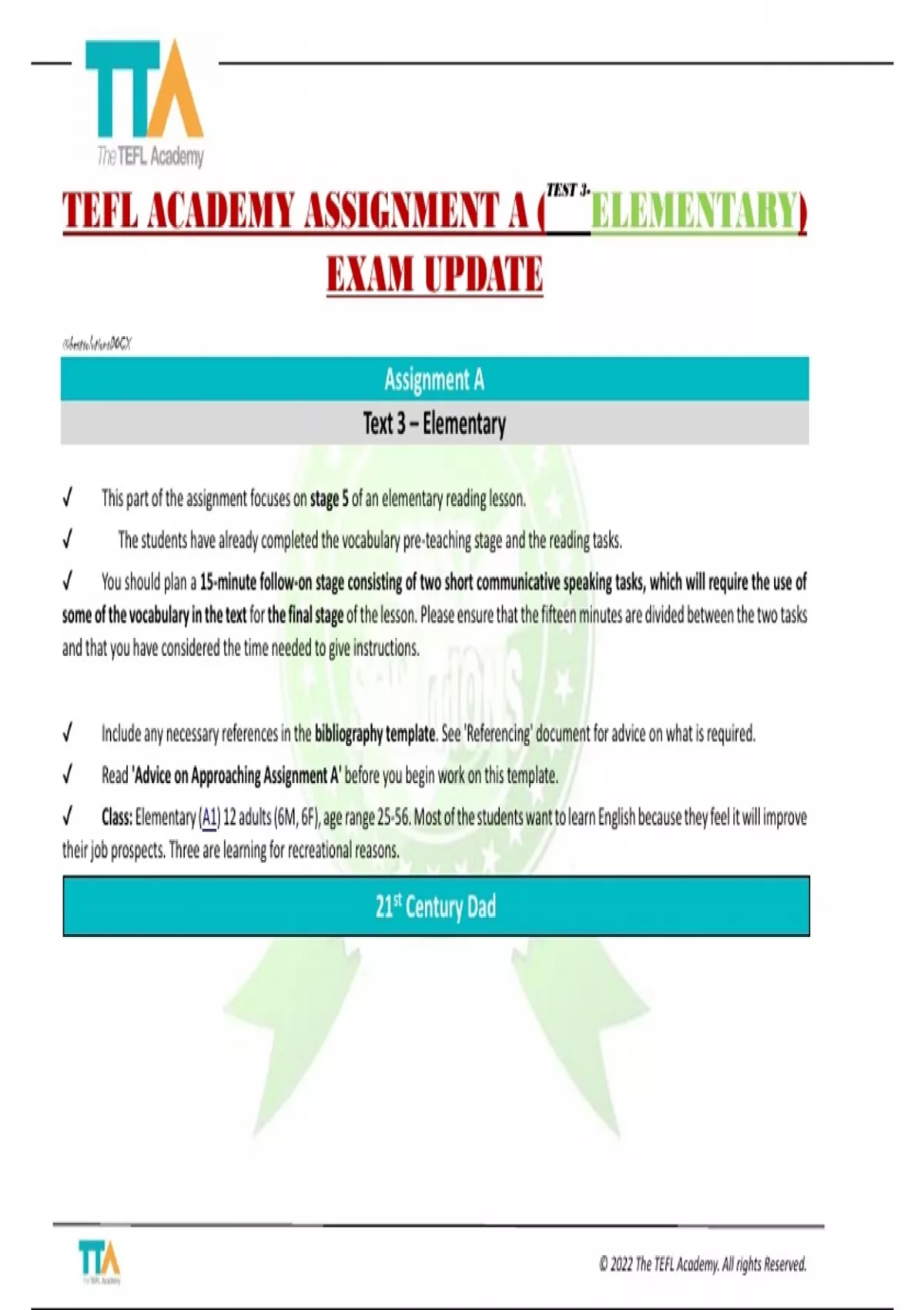 TEFL ACADEMY ASSIGNMENT A ( TEST 3- ELEMENTARY) EXAM UPDATE ...