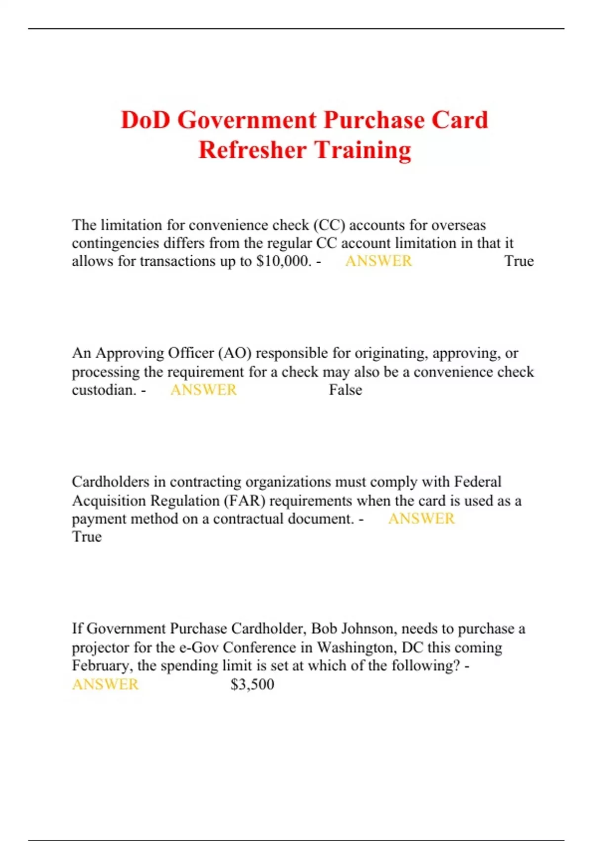 DoD Government Purchase Card Refresher Training - CLG 001 Government ...