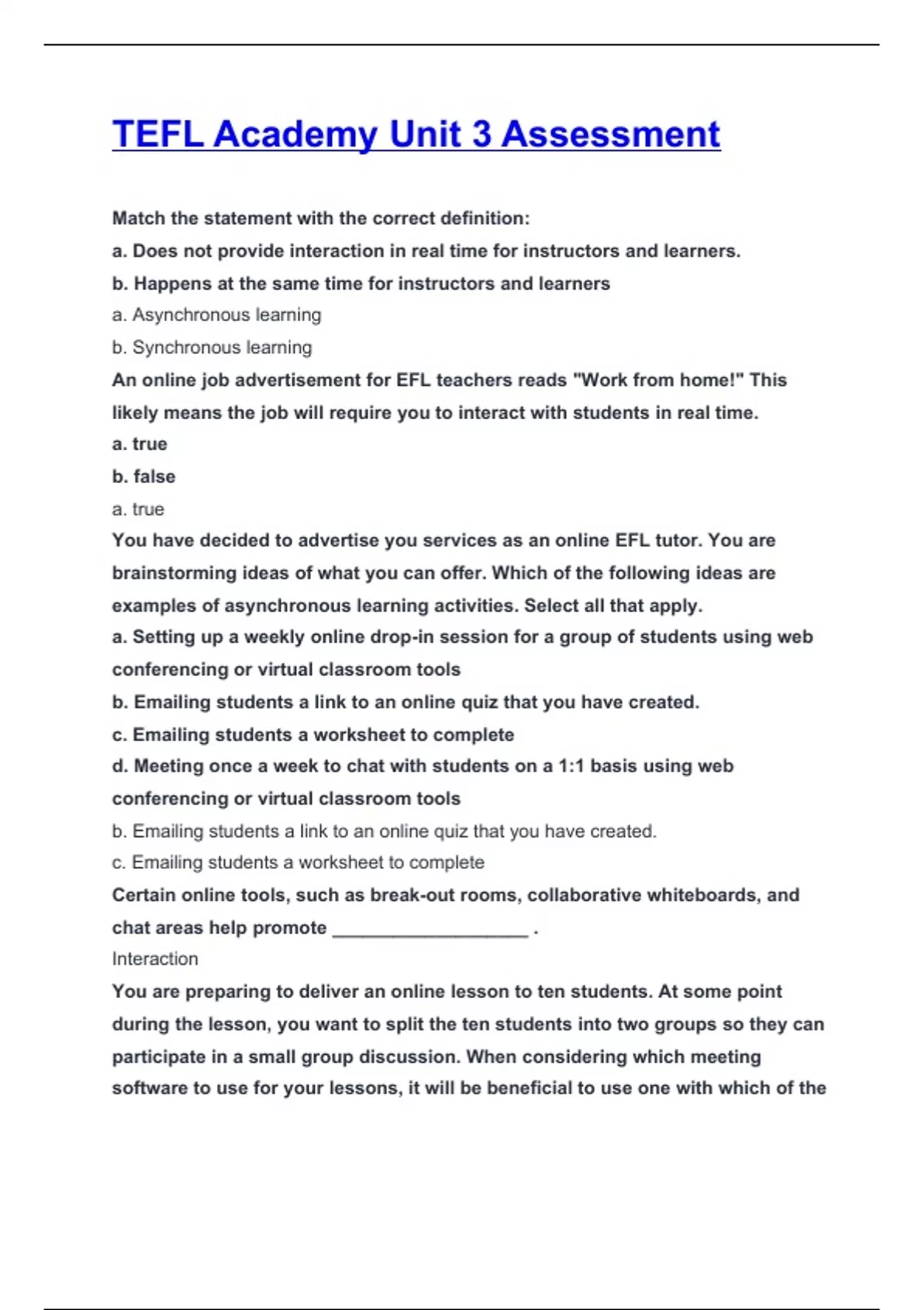 TEFL Academy Unit 3 Assessment - TEFL - Stuvia US