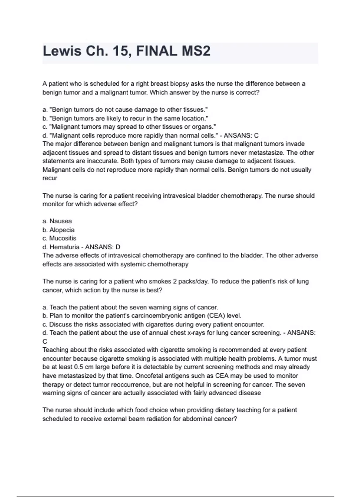 Lewis Ch. 15, FINAL MS2 questions and answers A+ score assured 2024/ ...