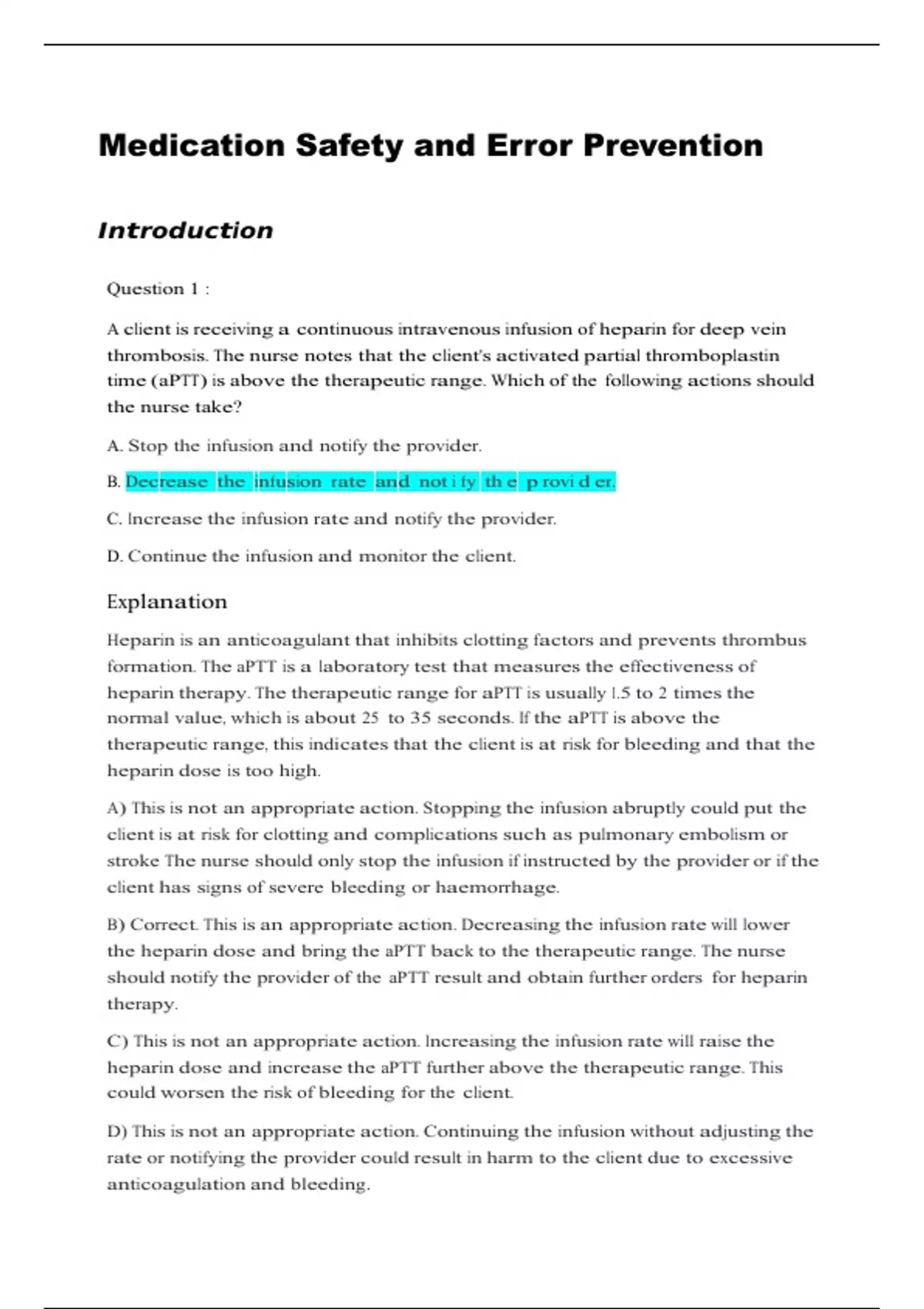 Medication Safety and Error Prevention Questions and Verified Answers ...