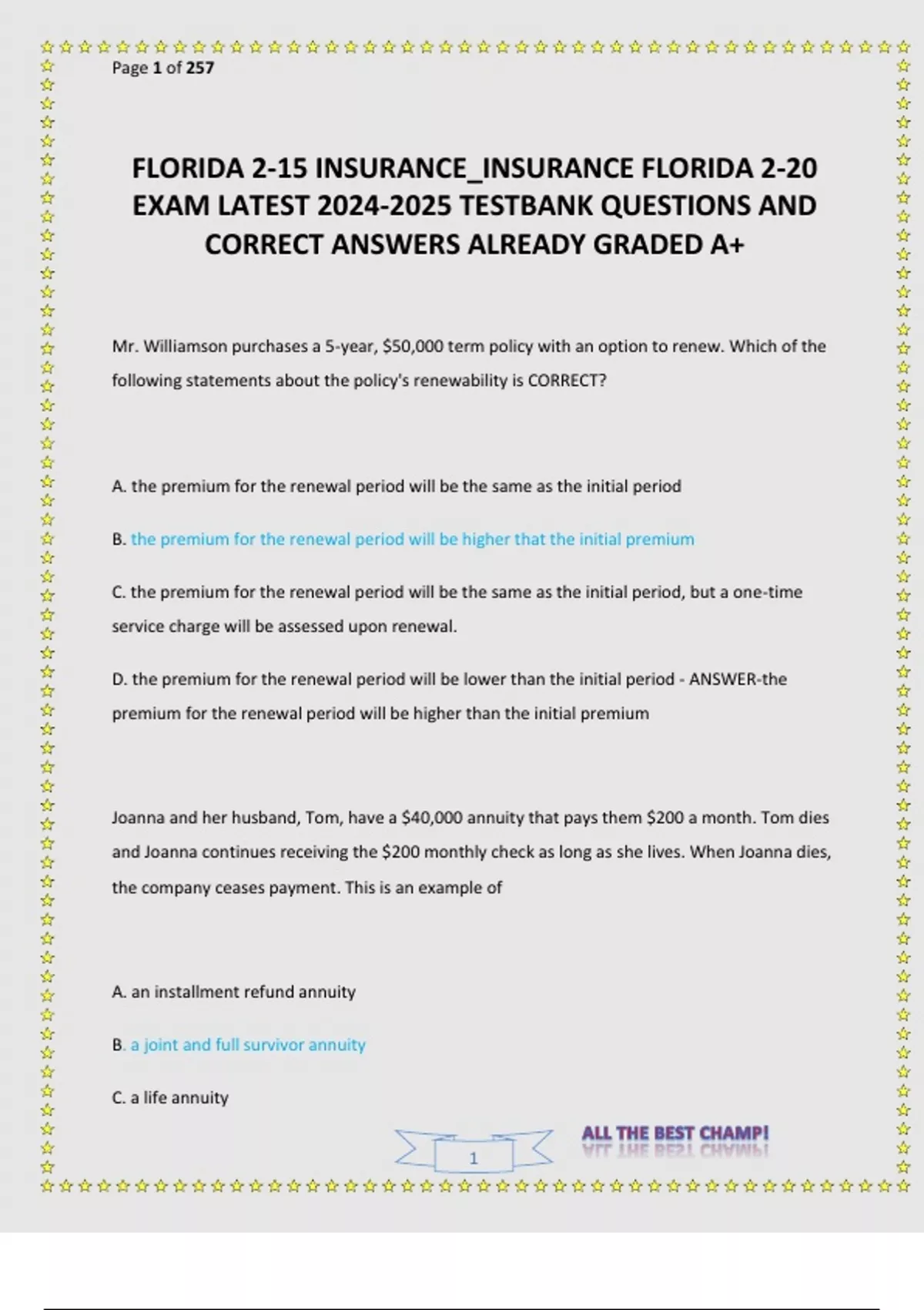 FLORIDA 2-15 INSURANCE_INSURANCE FLORIDA 2-20 EXAM LATEST TESTBANK ...