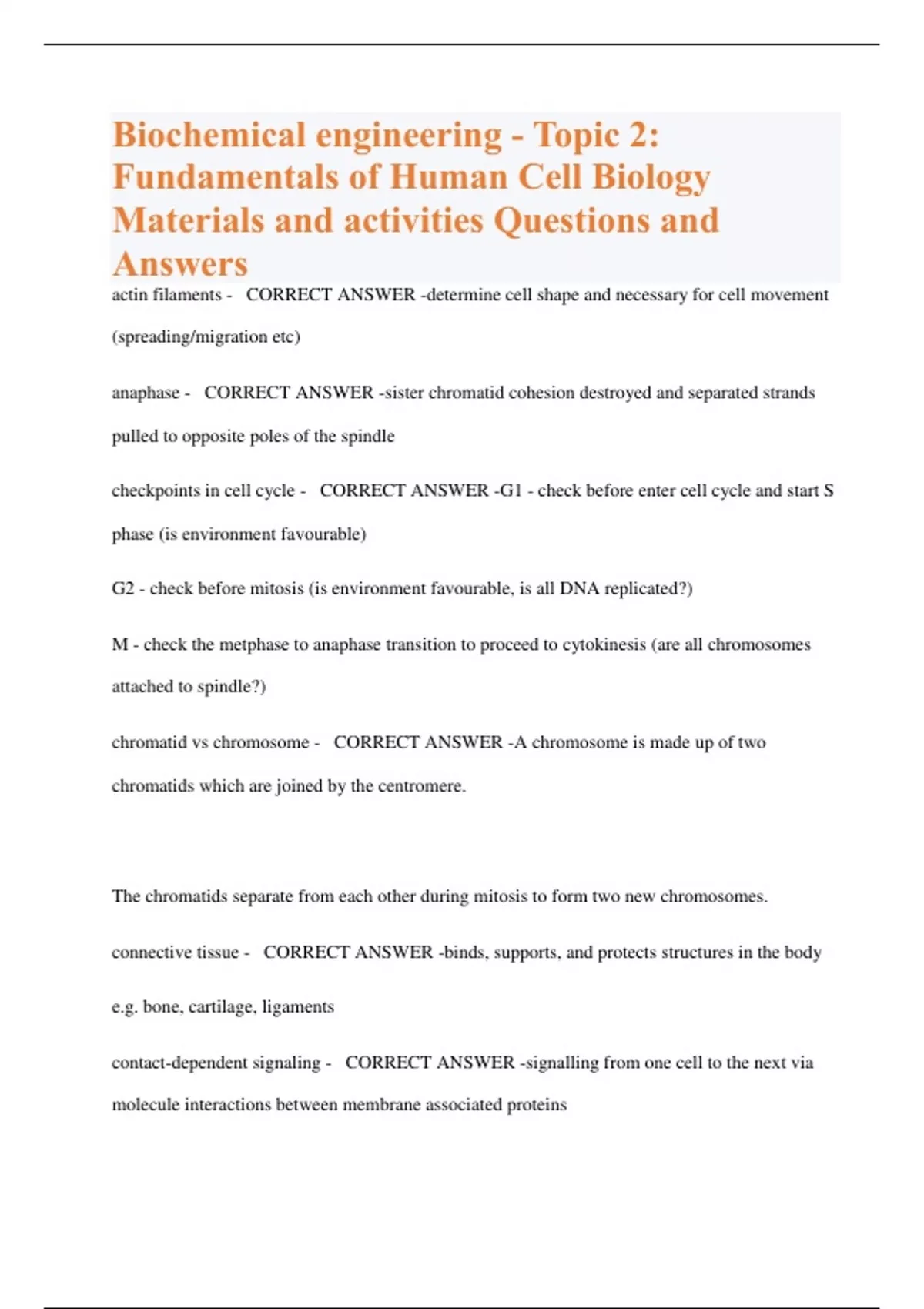Biochemical engineering - Topic 2: Fundamentals of Human Cell Biology ...