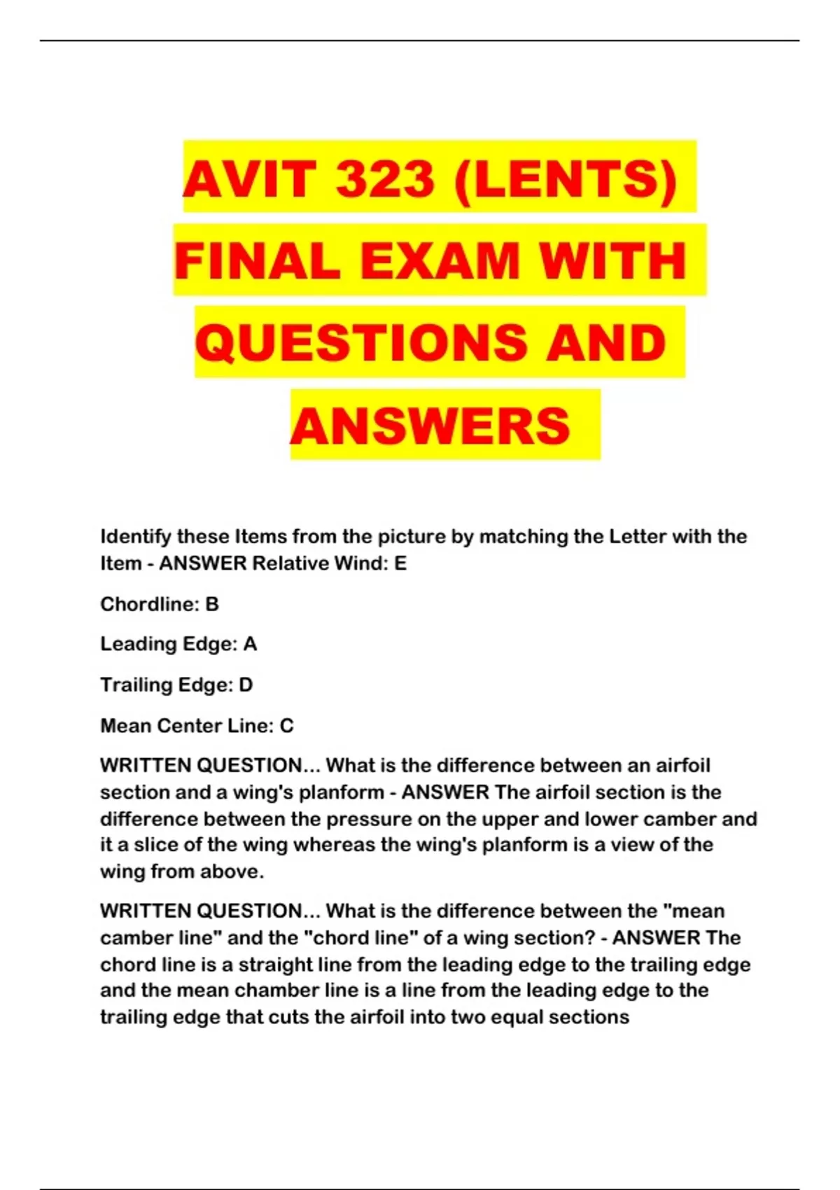 AVIT 323 (LENTS) FINAL EXAM WITH QUESTIONS AND ANSWERS - AVIT 323 - Stuvia US