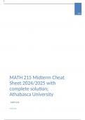 MAT 215 Midterm Cheat Sheet 2024/2025 with complete solution; Athabasca ...