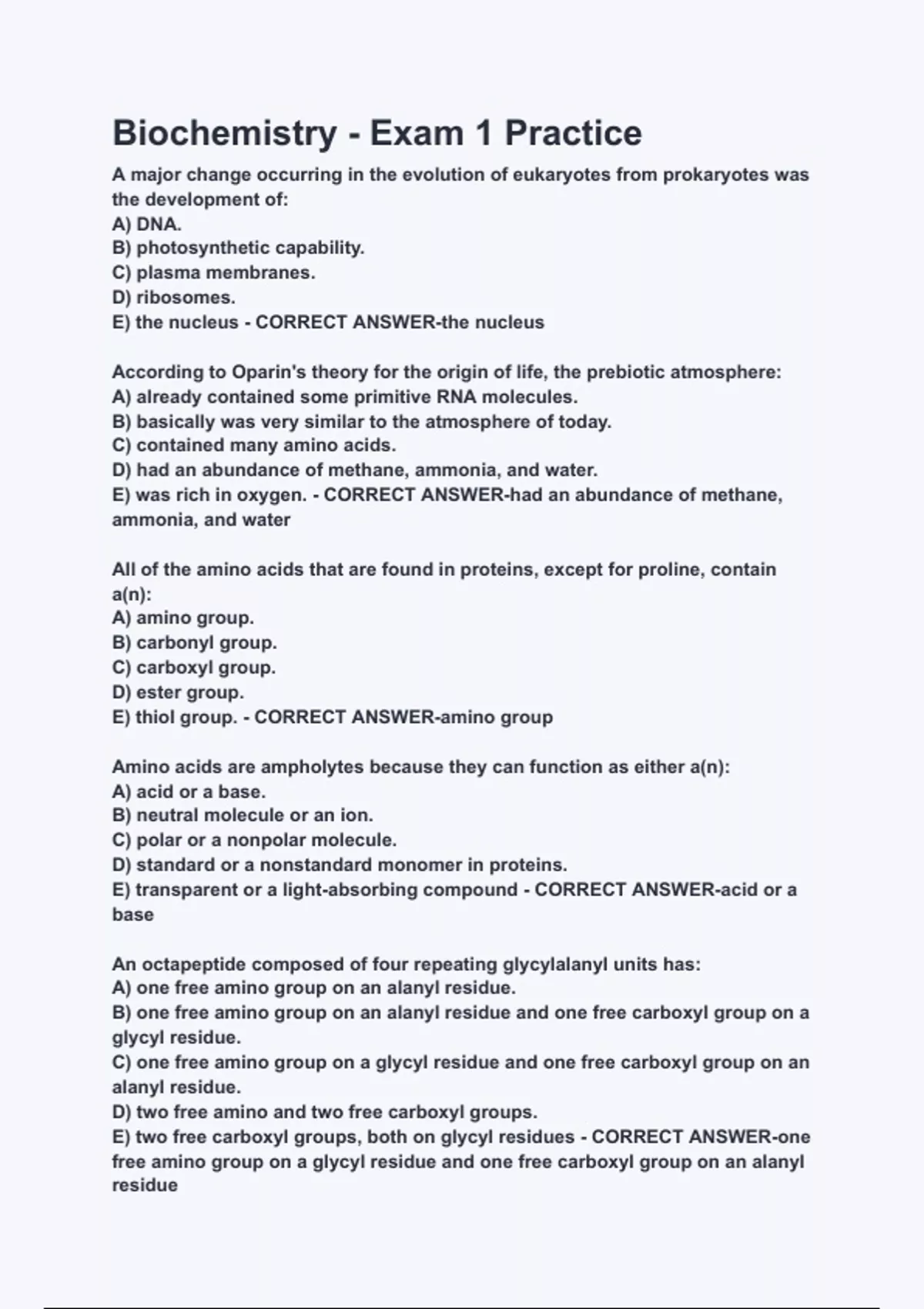 Biochemistry - Exam 1 Practice with correct answers | latest update ...