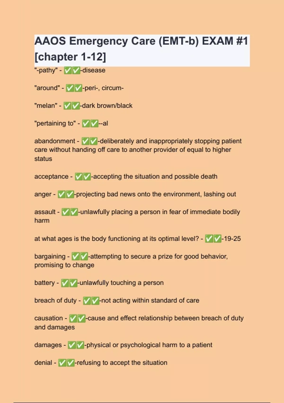 AAOS Emergency Care (EMT-b) EXAM #1 [chapter 1-12] - TEST1 - Stuvia US