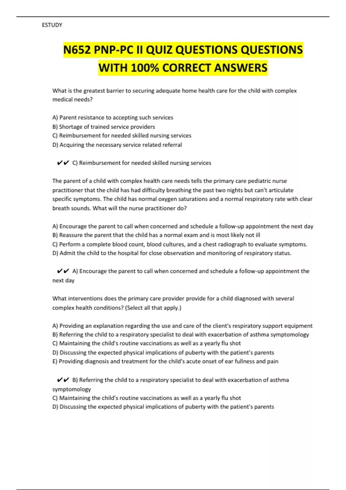 N652 PNP-PC II QUIZ QUESTIONS QUESTIONS WITH 100% CORRECT ANSWERS 2024 ...
