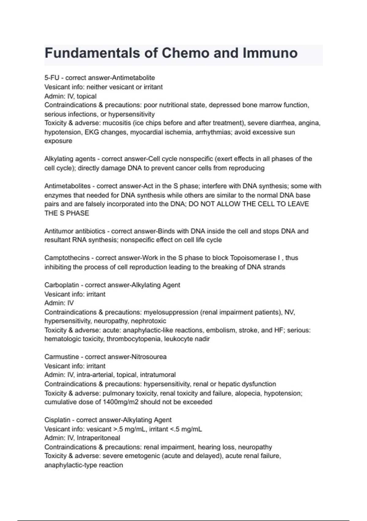 Fundamentals of Chemotherapy Immunotherapy Administration - Stuvia US