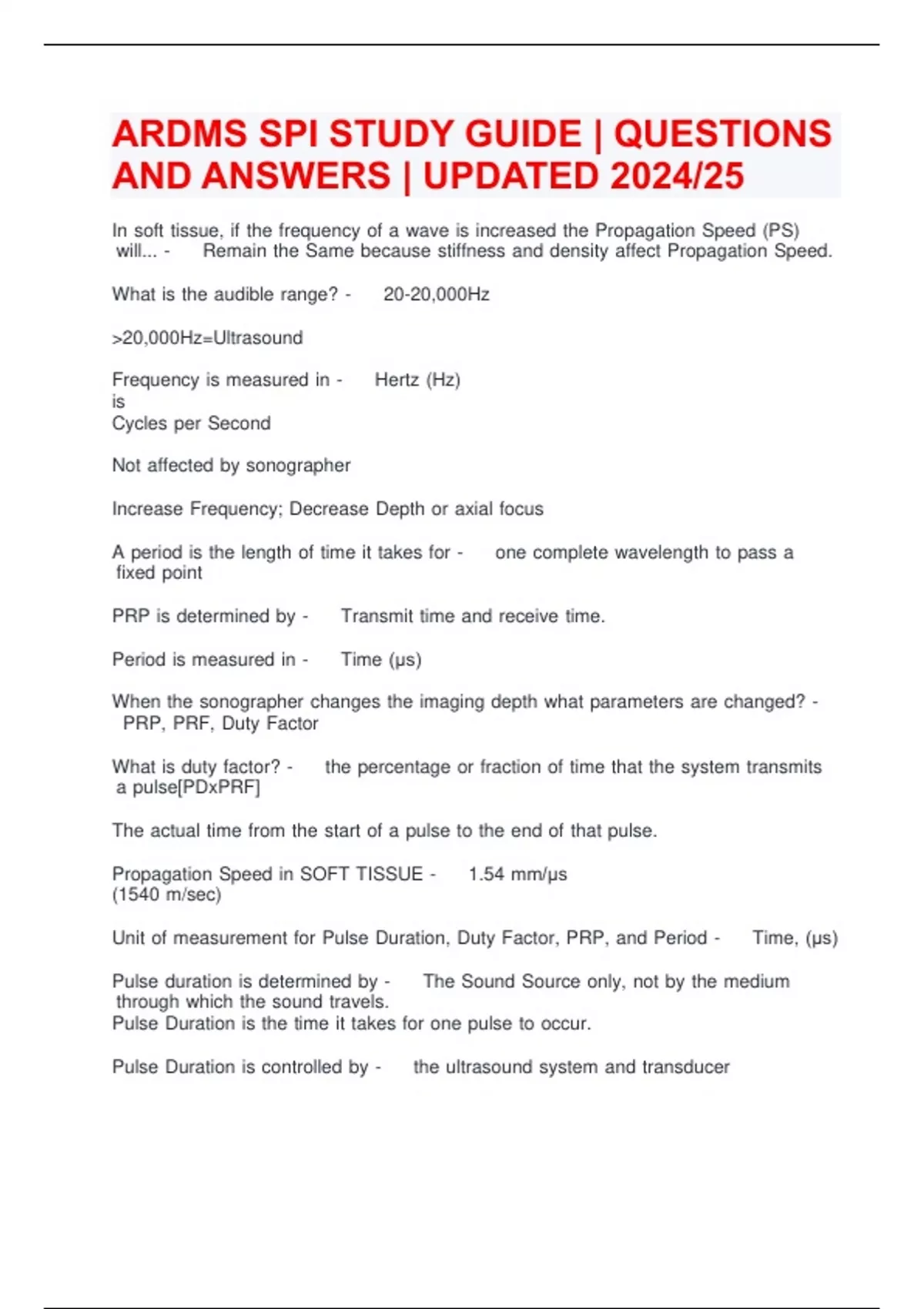 ARDMS SPI STUDY GUIDE | QUESTIONS AND ANSWERS | UPDATED 2024/25 - ARDMS SPI - Stuvia US