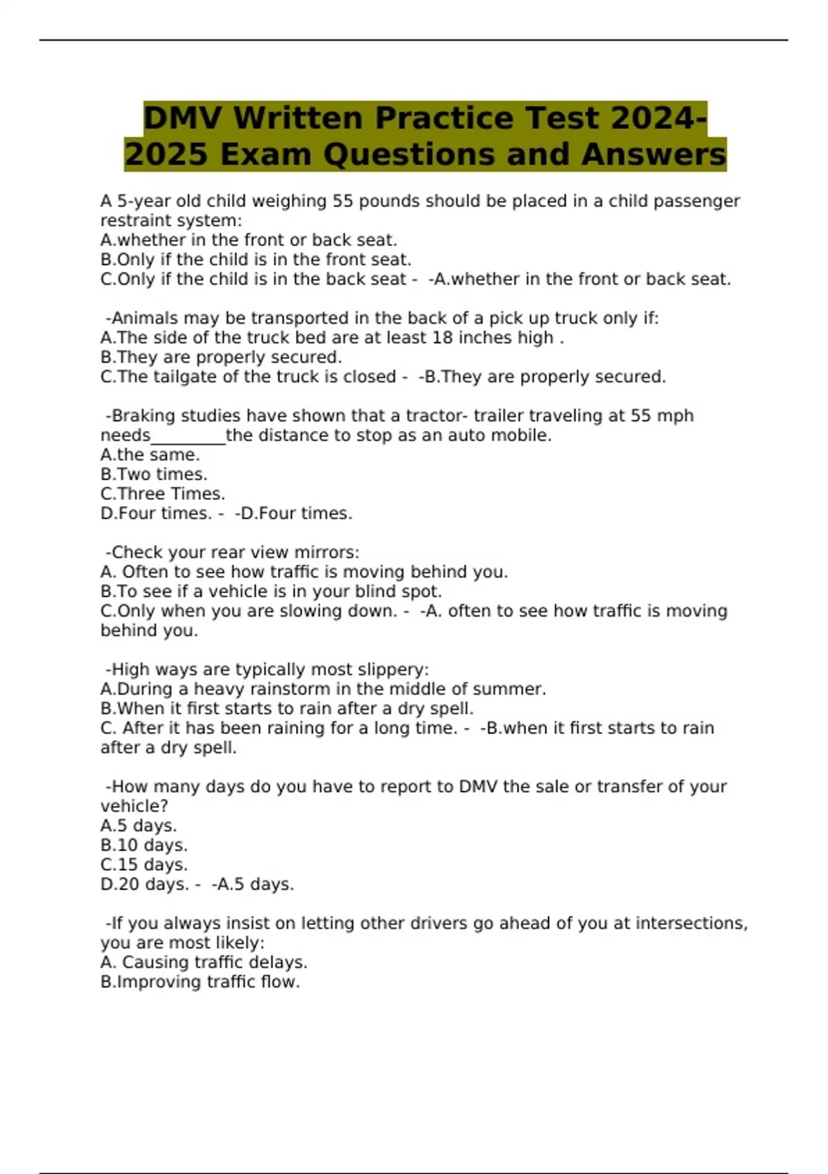 DMV Written Practice Test Exam Questions and Answers - DMV Written ...