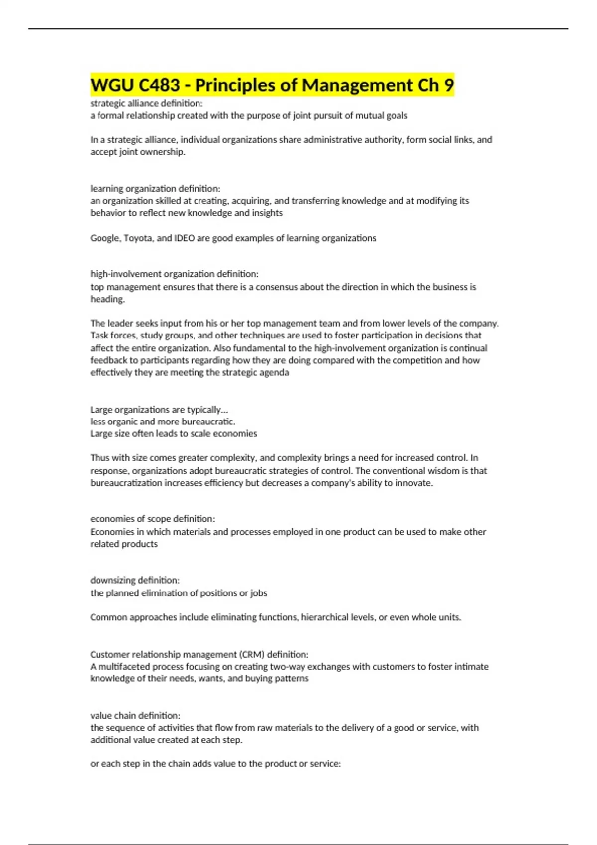 WGU C483 - Principles of Management Ch 9 |Latest Update Graded A+ - WGU ...