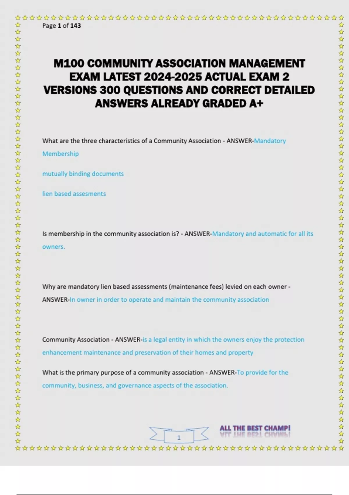M100 COMMUNITY ASSOCIATION MANAGEMENT EXAM LATEST ACTUAL EXAM 2 ...