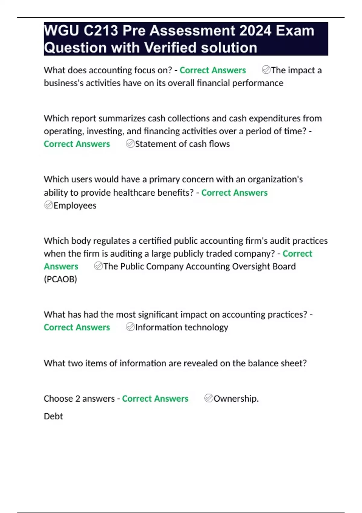 WGU C213 Pre Assessment 2024 Exam Question with Verified solution - WGU ...