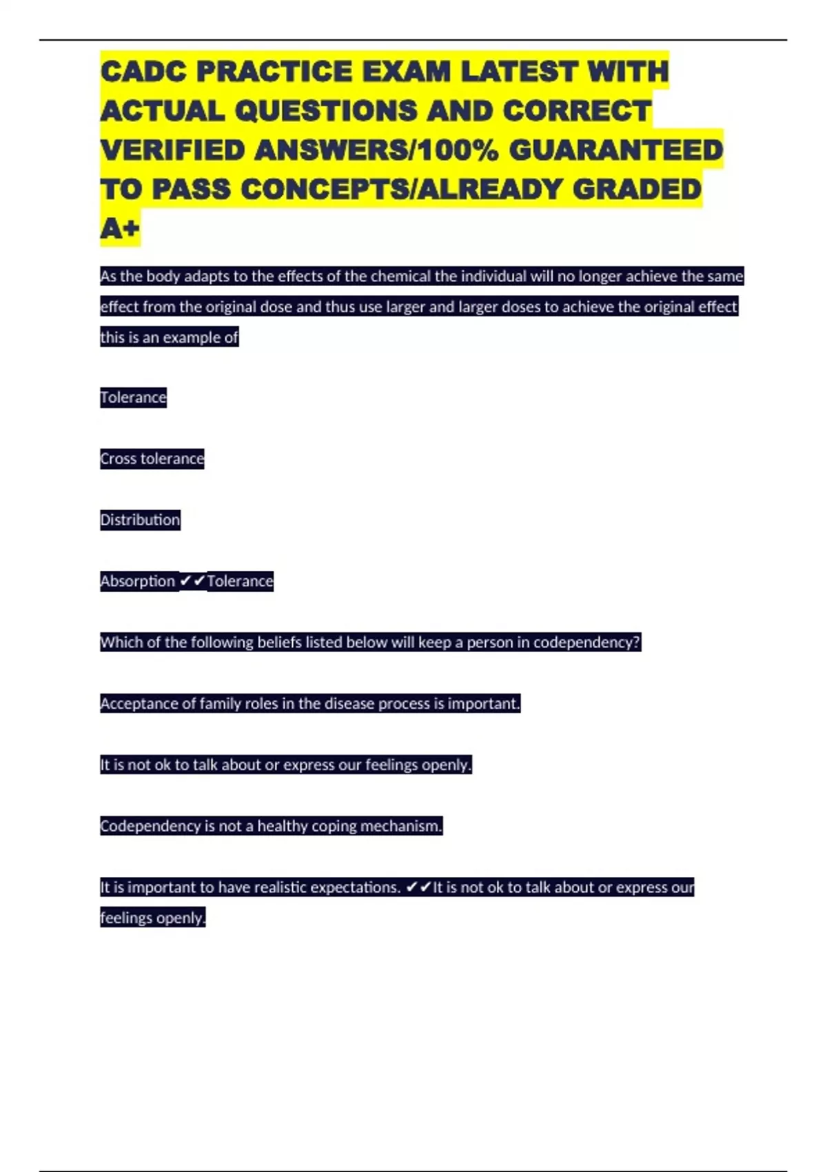 CADC PRACTICE EXAM LATEST WITH ACTUAL QUESTIONS AND CORRECT VERIFIED ...
