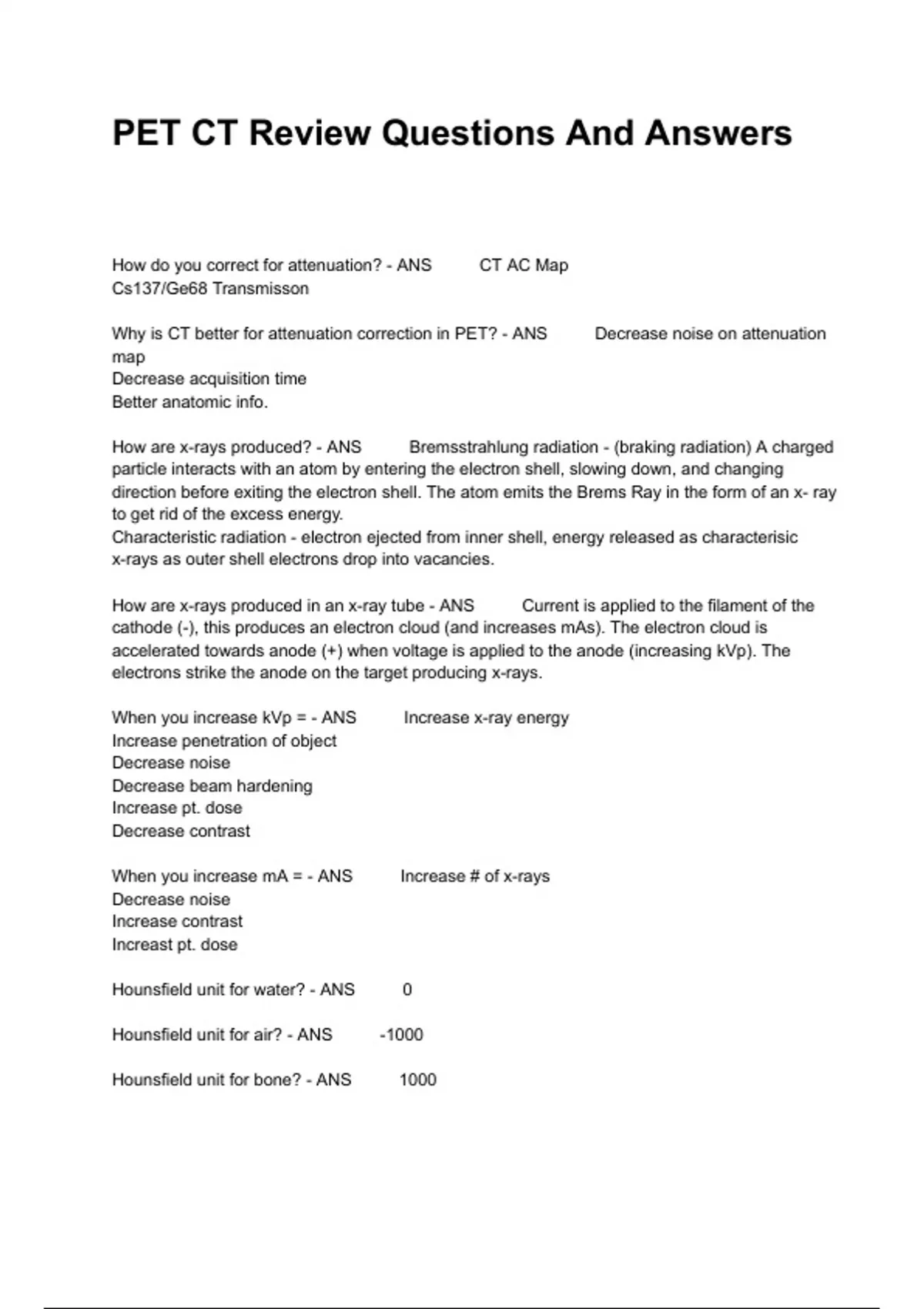 PET CT Review Questions And Answers - PET/CT - Stuvia US