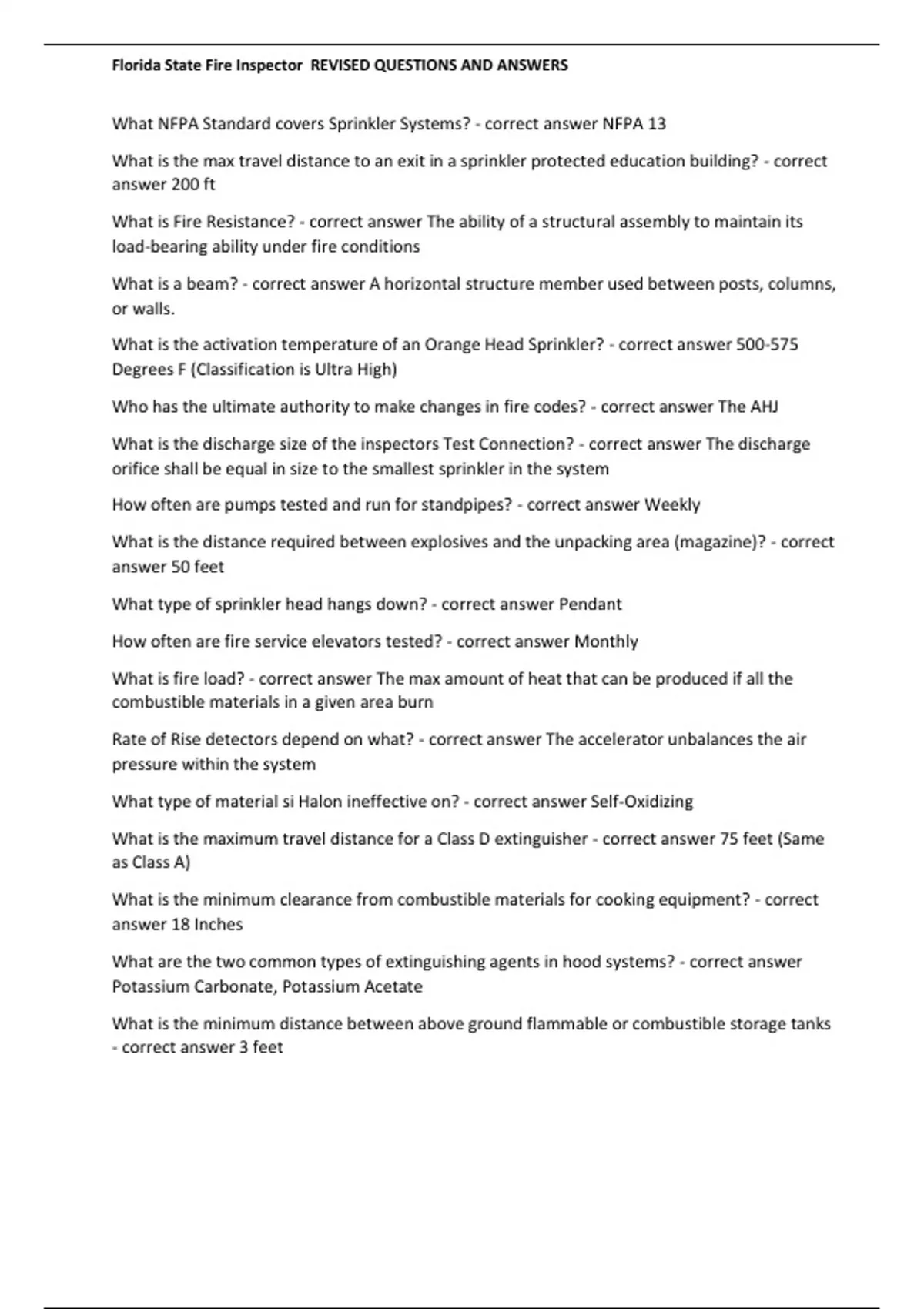 Florida State Fire Inspector 2024/2025 REVISED QUESTIONS AND ANSWERS ...