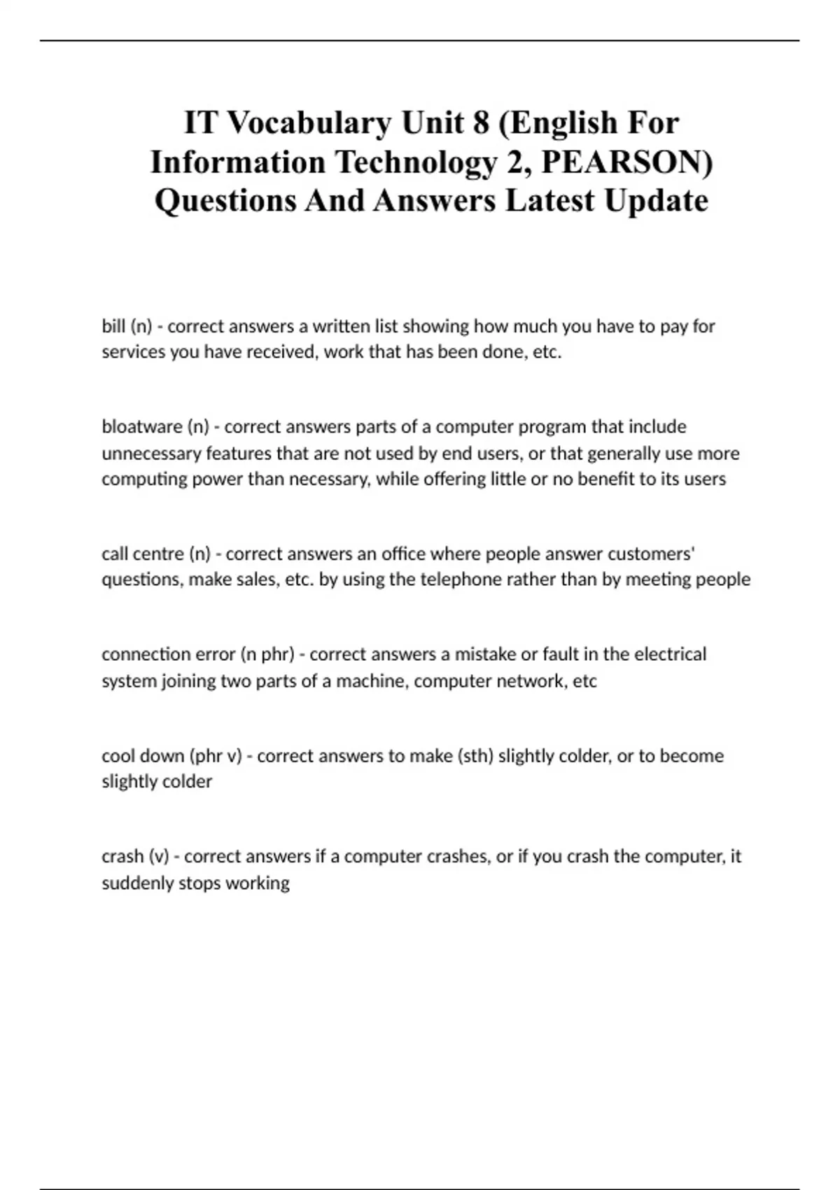 IT Vocabulary Unit 8 (English For Information Technology 2, PEARSON ...