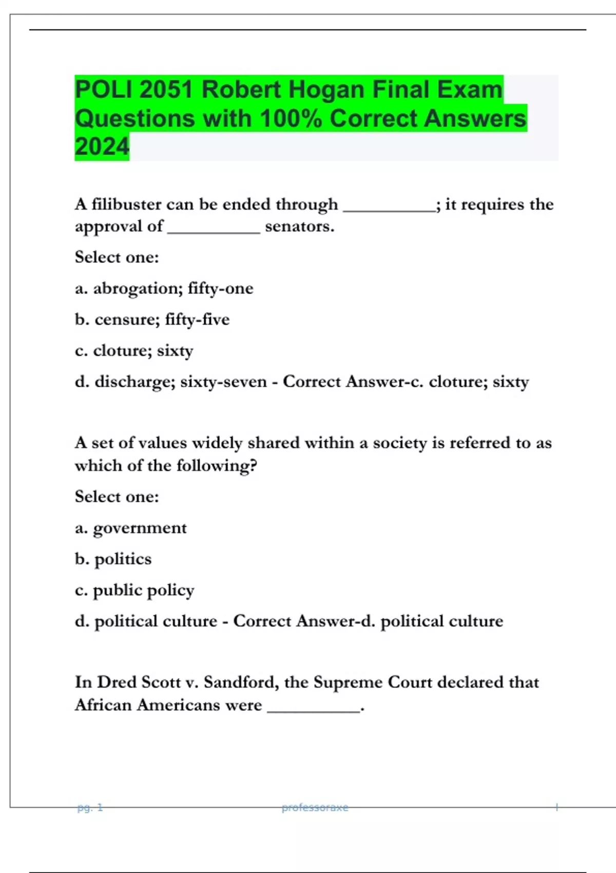 POLI 2051 Robert Hogan Final Exam Questions with 100% Correct Answers ...