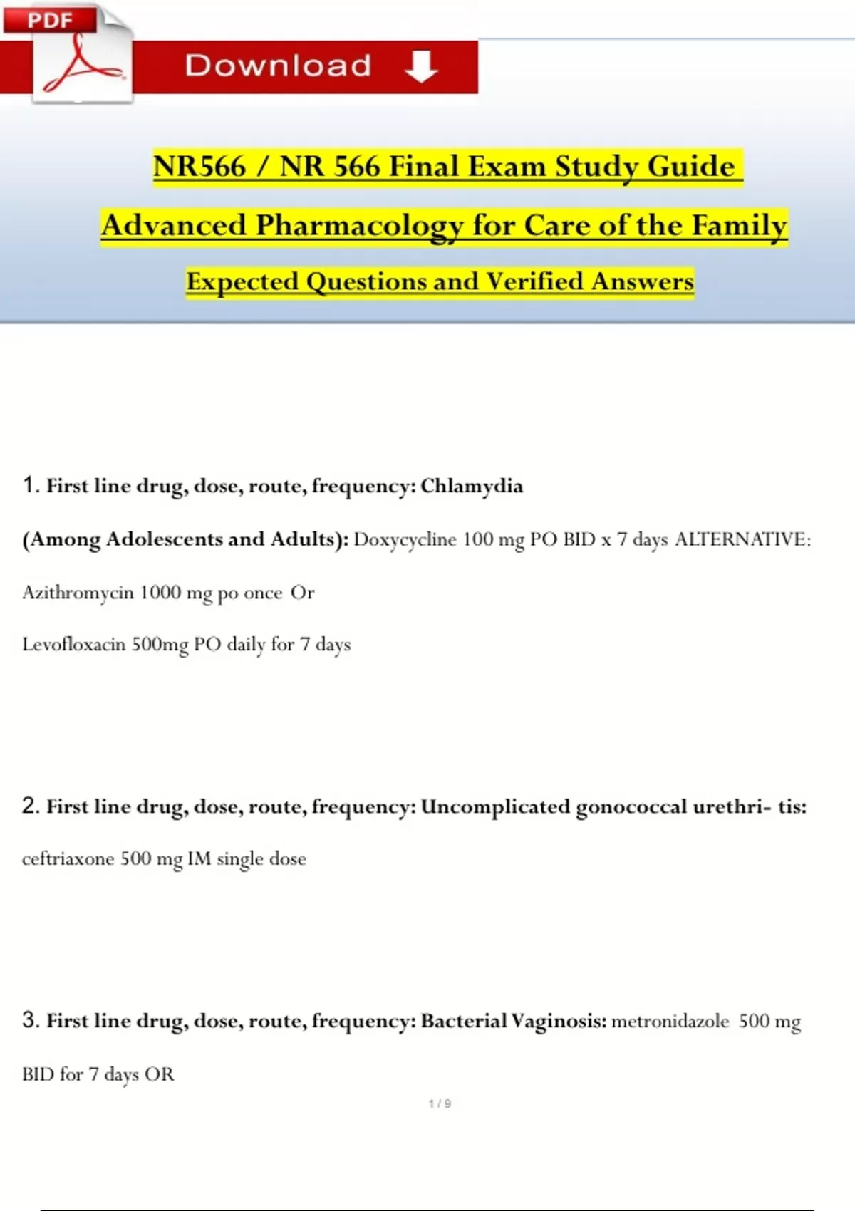 NR 566/ NR566 Final Exam Study Guide Qs & Ans (Latest 2025 / 2026 ...