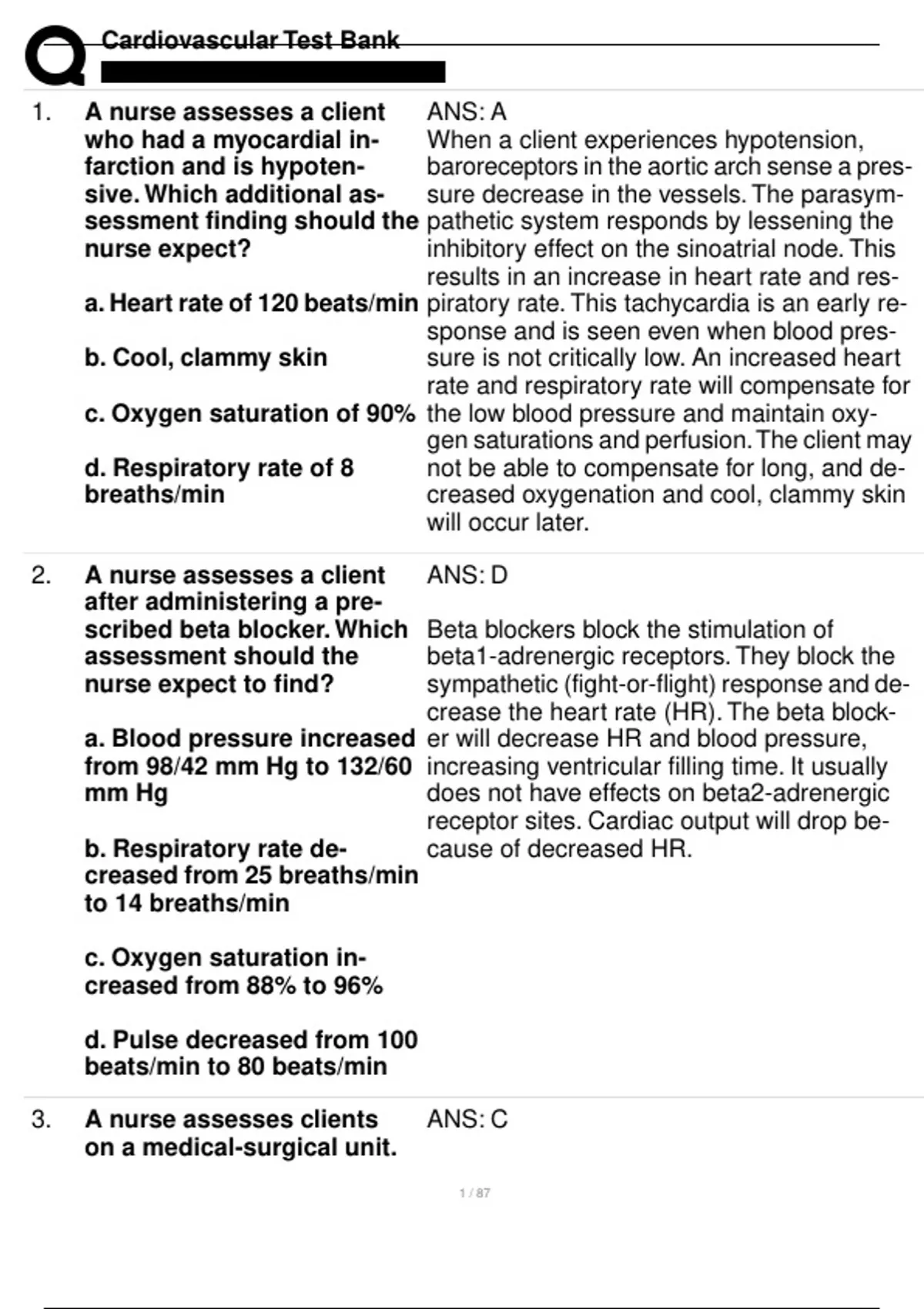 CARDIOVASCULAR TEST BANK 2024 QUESTIONS WITH COMPLETED ANSWERS ALREADY ...