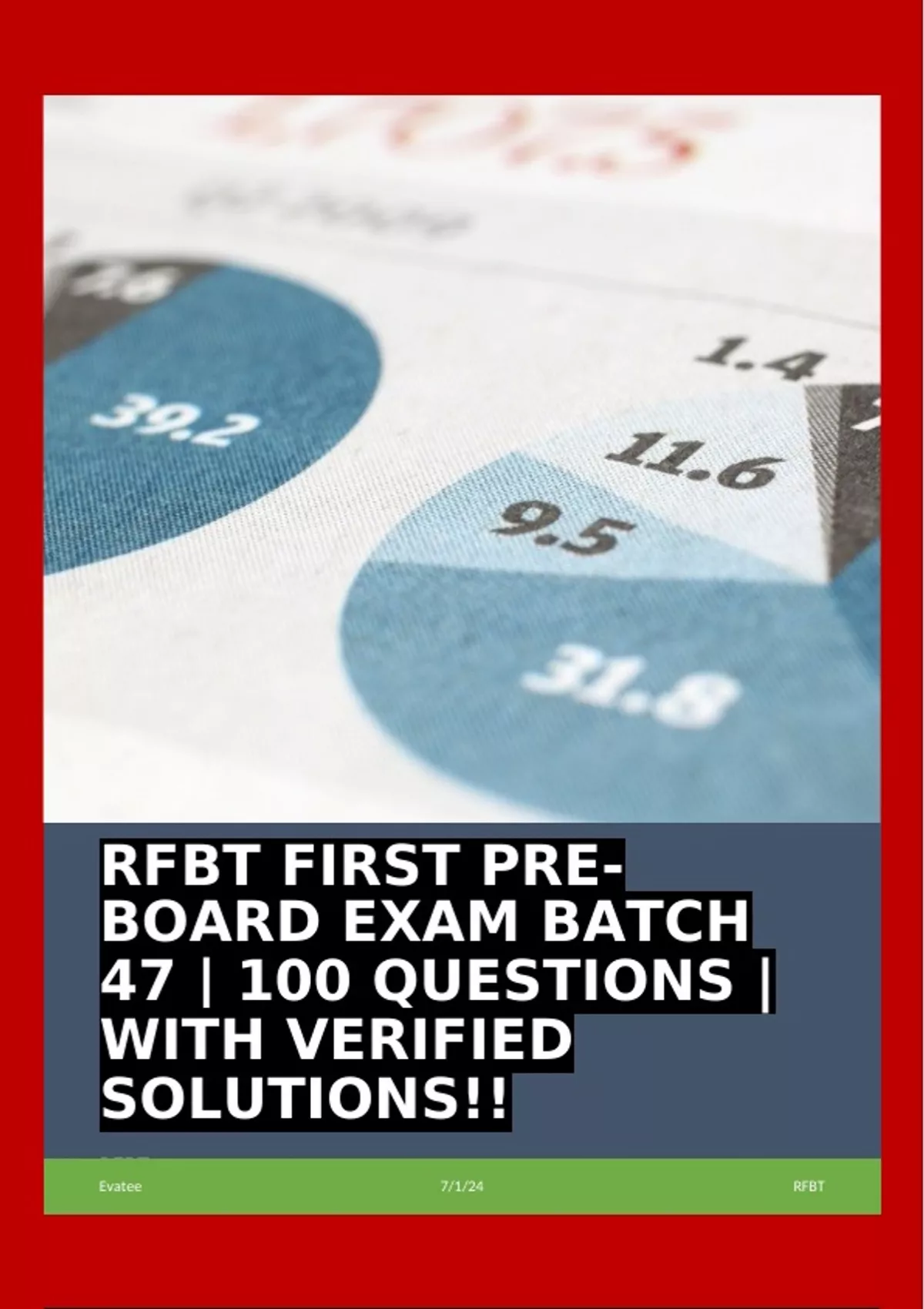 RFBT FIRST PRE-BOARD EXAM BATCH 47 | 100 QUESTIONS | WITH VERIFIED SOLUTIONS!! - RFBT - Stuvia US
