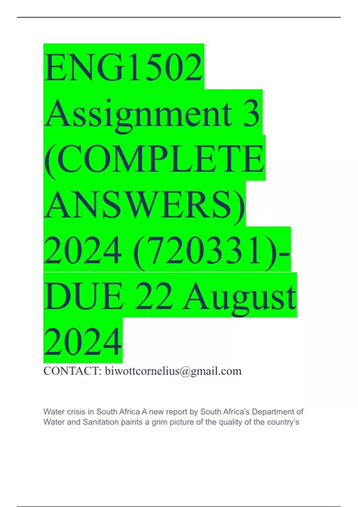 ENG1502 Assignment 3 (COMPLETE ANSWERS) 2024 (720331)- DUE 22 August ...