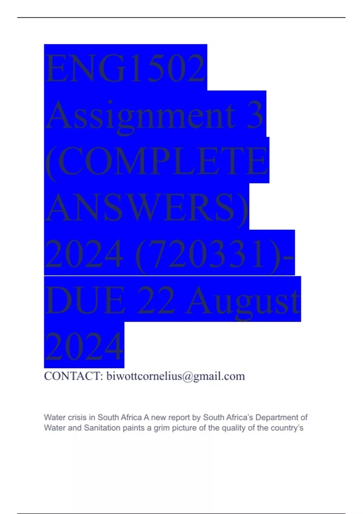 ENG1502 Assignment 3 (COMPLETE ANSWERS) 2024 (720331)- DUE 22 August 2024 - Foundations in ...