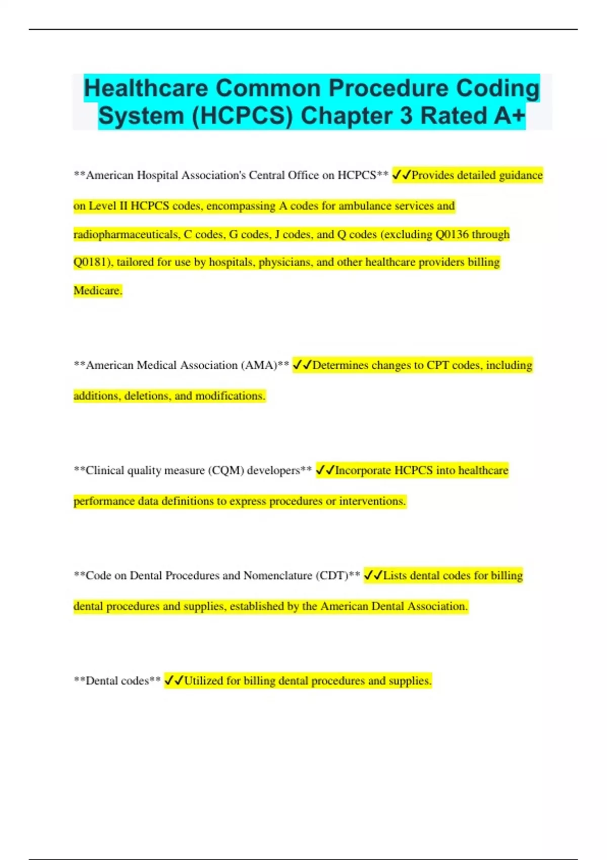Healthcare Common Procedure Coding System (HCPCS) Chapter 3 Rated A+ - Health Care - Stuvia US
