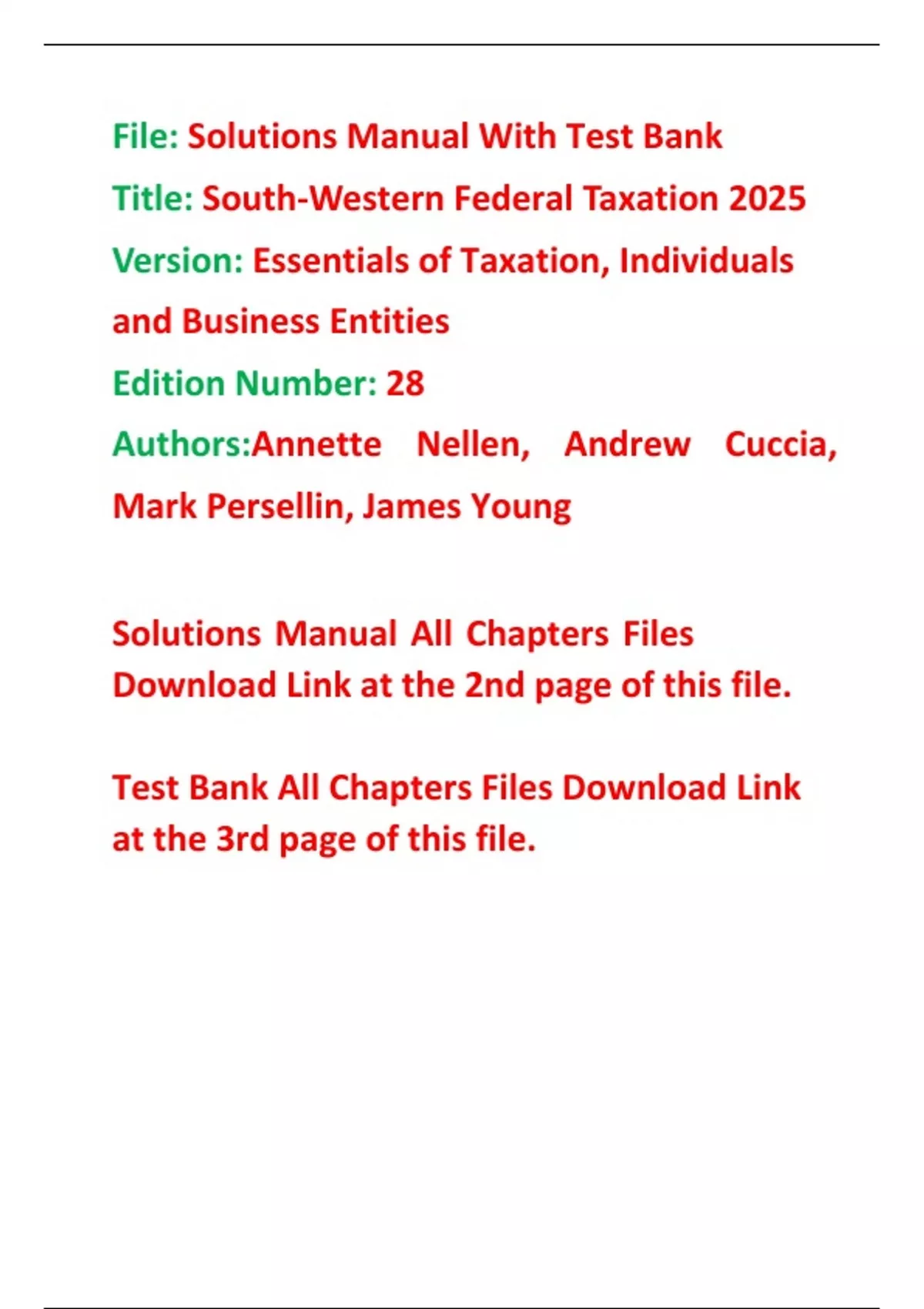 SWFT 2025 Essentials of Taxation Individuals and Business Entities 28th ...