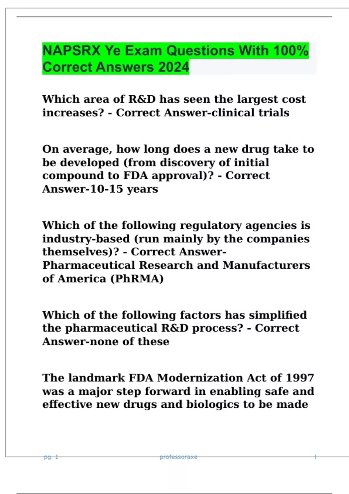 NAPSRX Ye Exam Questions With 100% Correct Answers 2024 - Napsrx ...