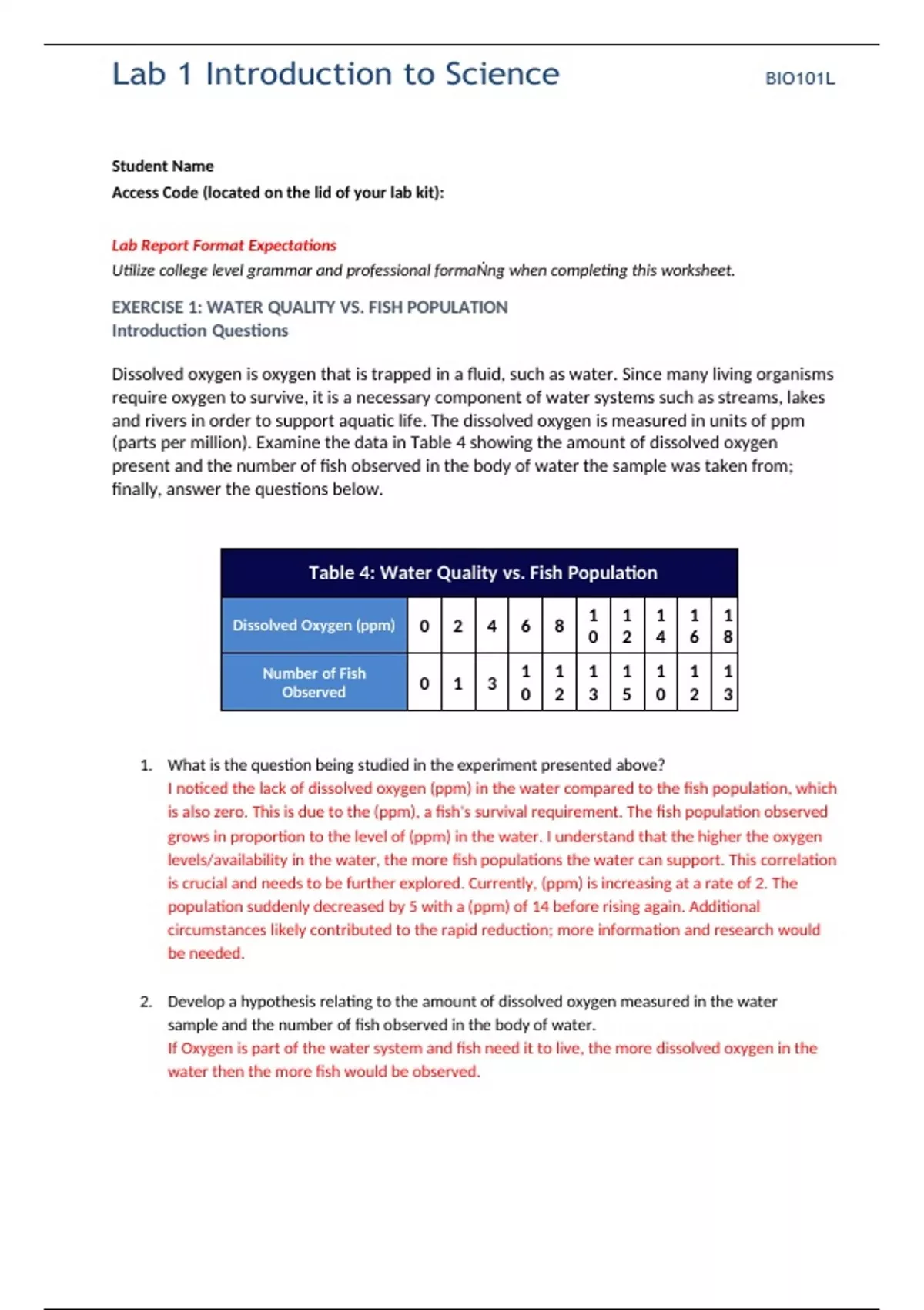 BIO 101 Lab 1 Introduction to Science SUMMER 2024 - BIO 101 - Stuvia US
