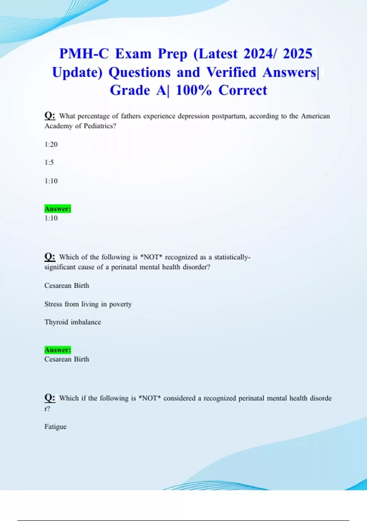 PMH-C Exam Prep (Latest 2024/ 2025 Update) Questions and Verified ...