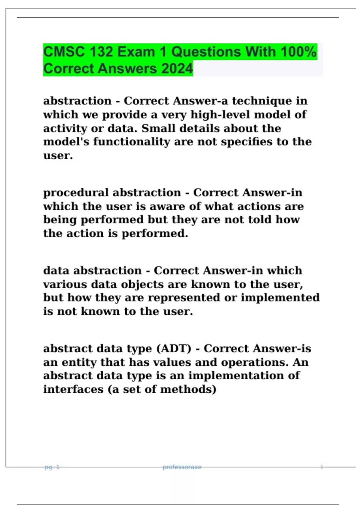 CMSC 132 Exam 1 Questions With 100% Correct Answers 2024 - CMSC 132 ...