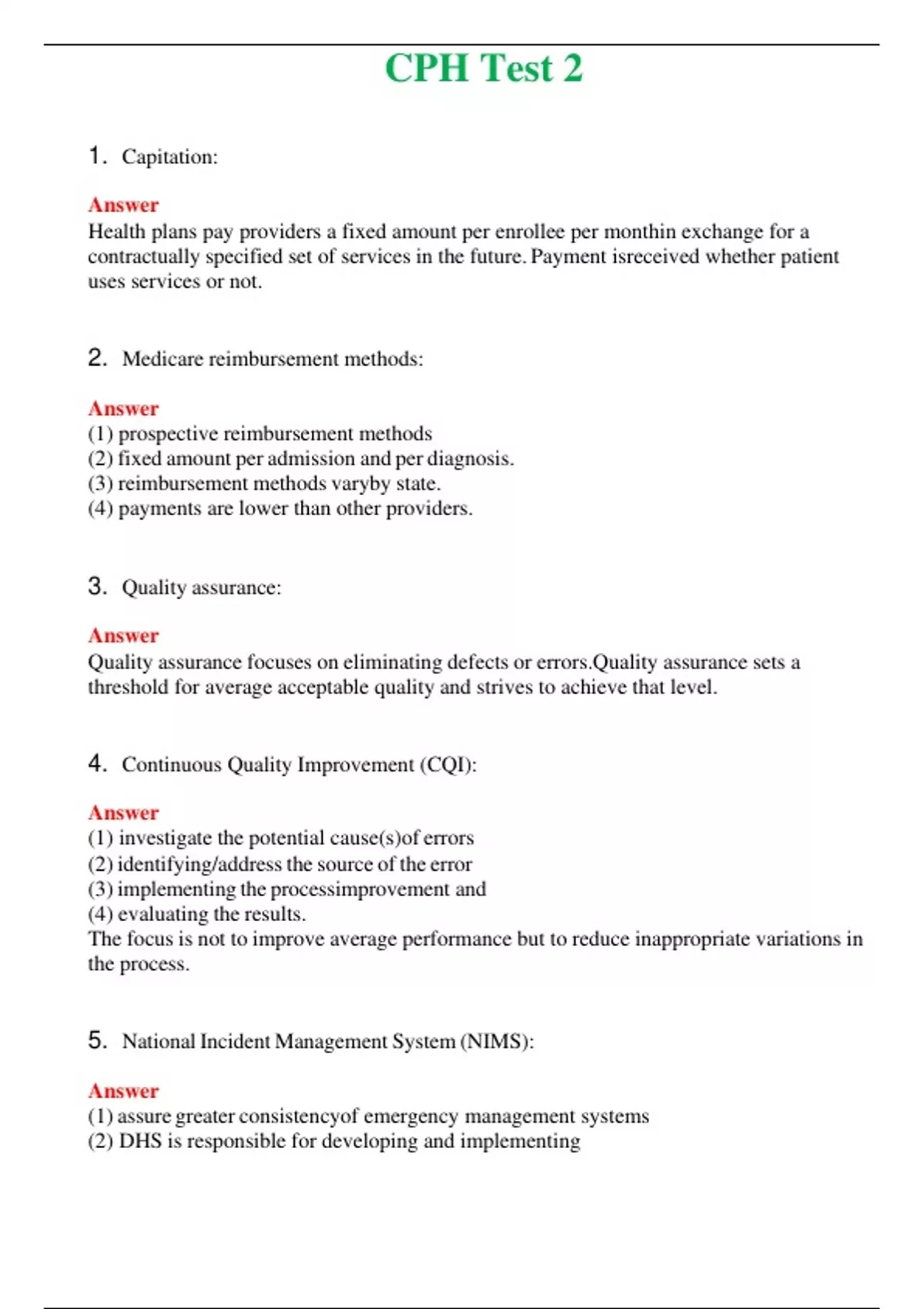 CPH Test 2 (Latest 2024) Questions With Complete Grade A+ Answers - CPH ...