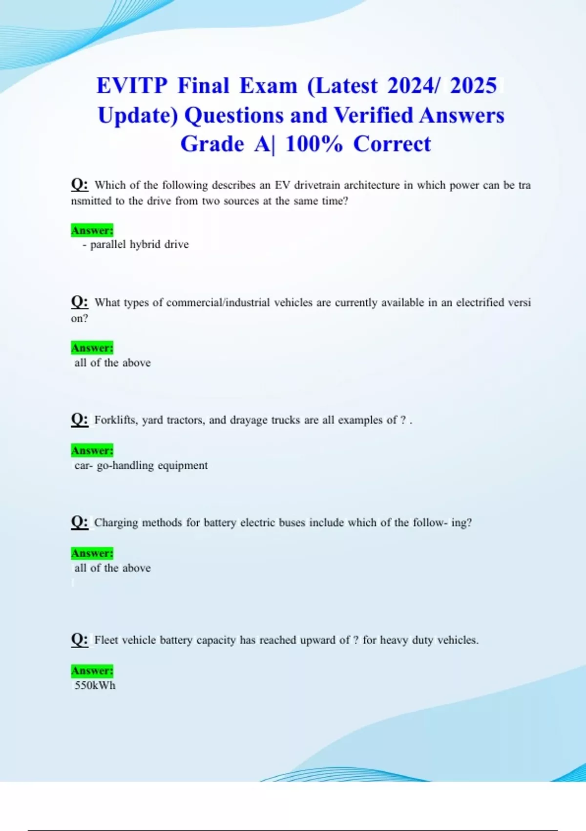 EVITP Final Exam (Latest 2024/ 2025 Update) Questions and Verified ...
