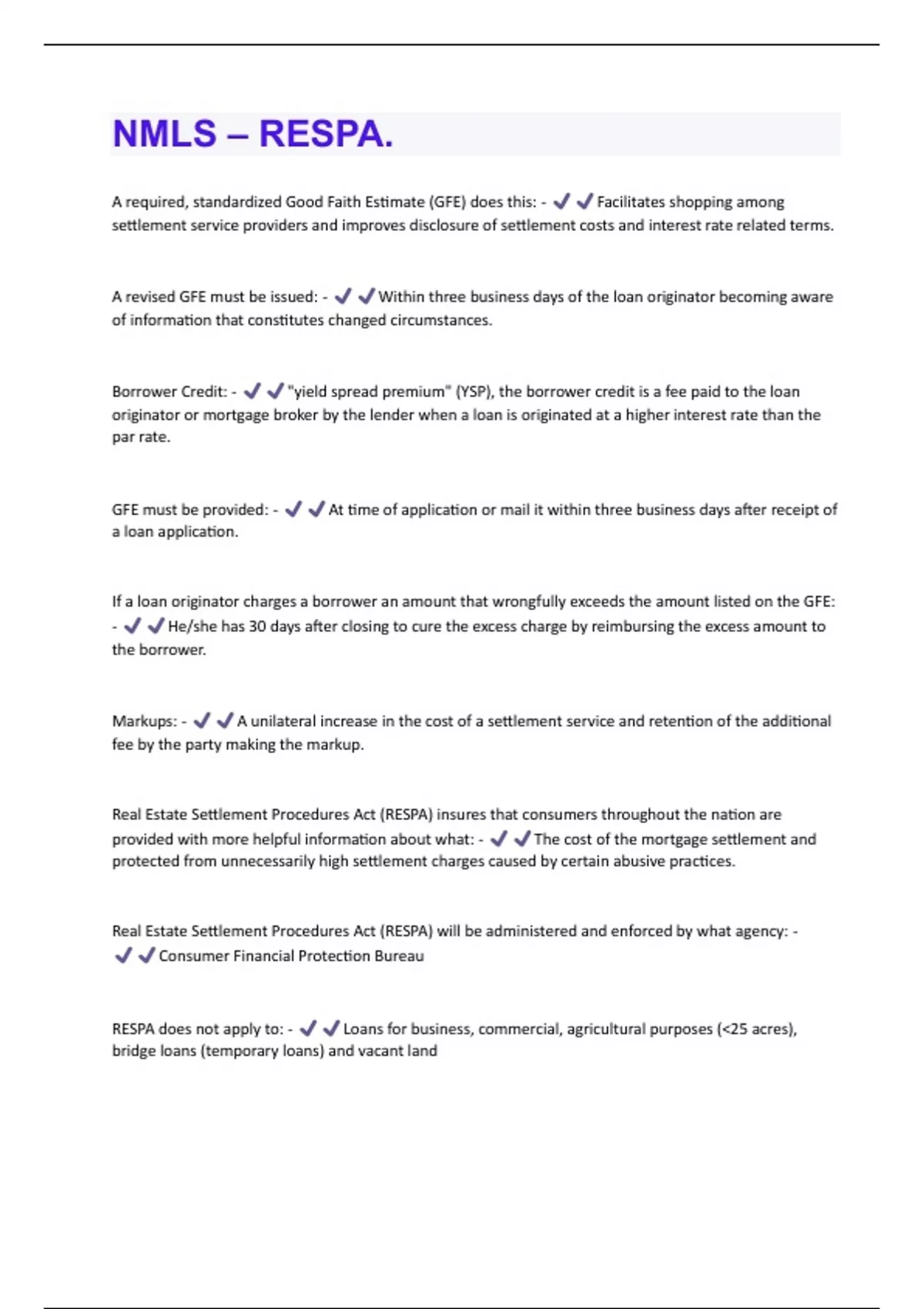 NMLS – RESPA EXAM PACKAGE DEAL 2024 - NMLS – RESPA. - Stuvia US