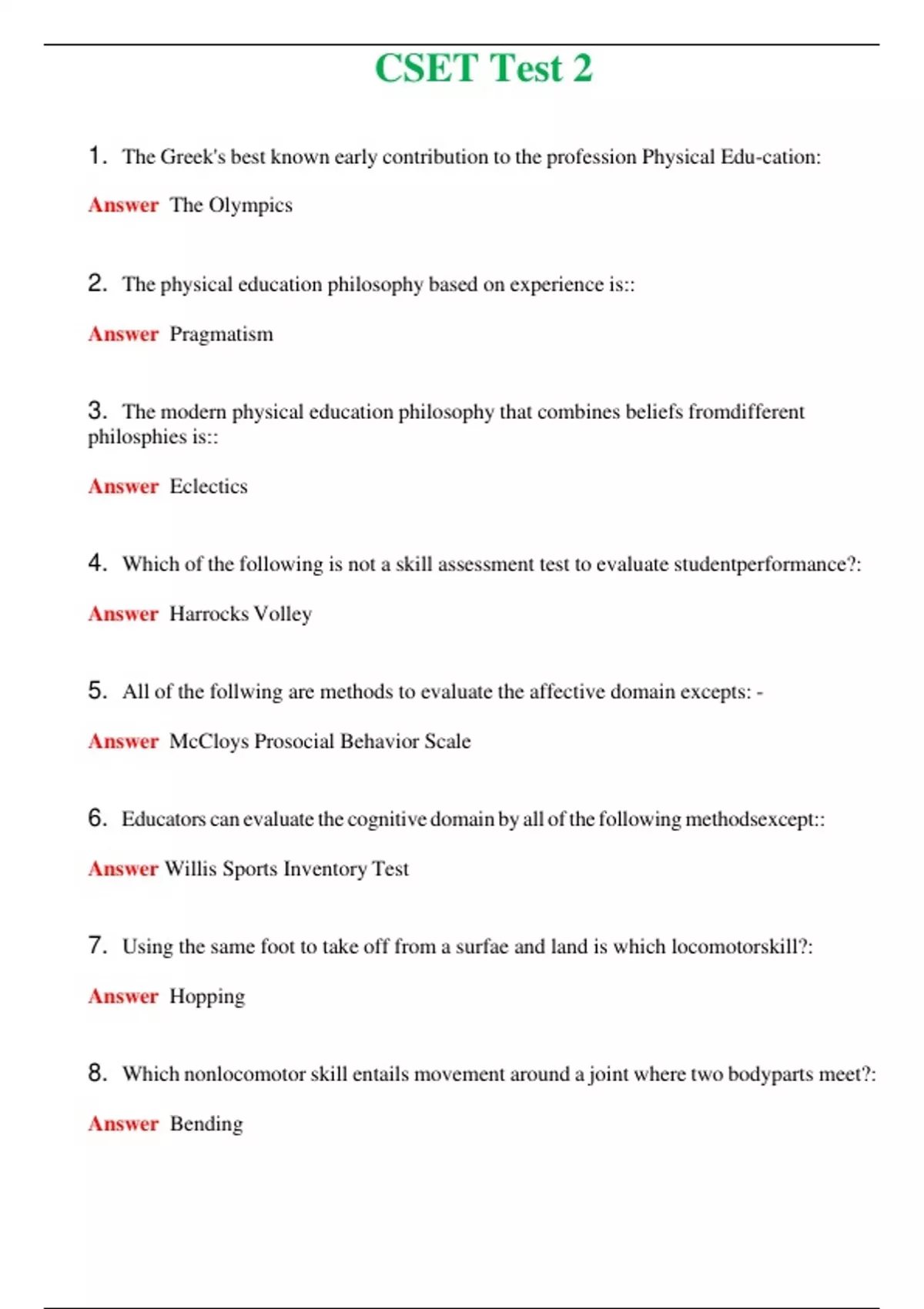 2024 CSET Test 2 | Actual Questions and Verified Answers ( Included ...