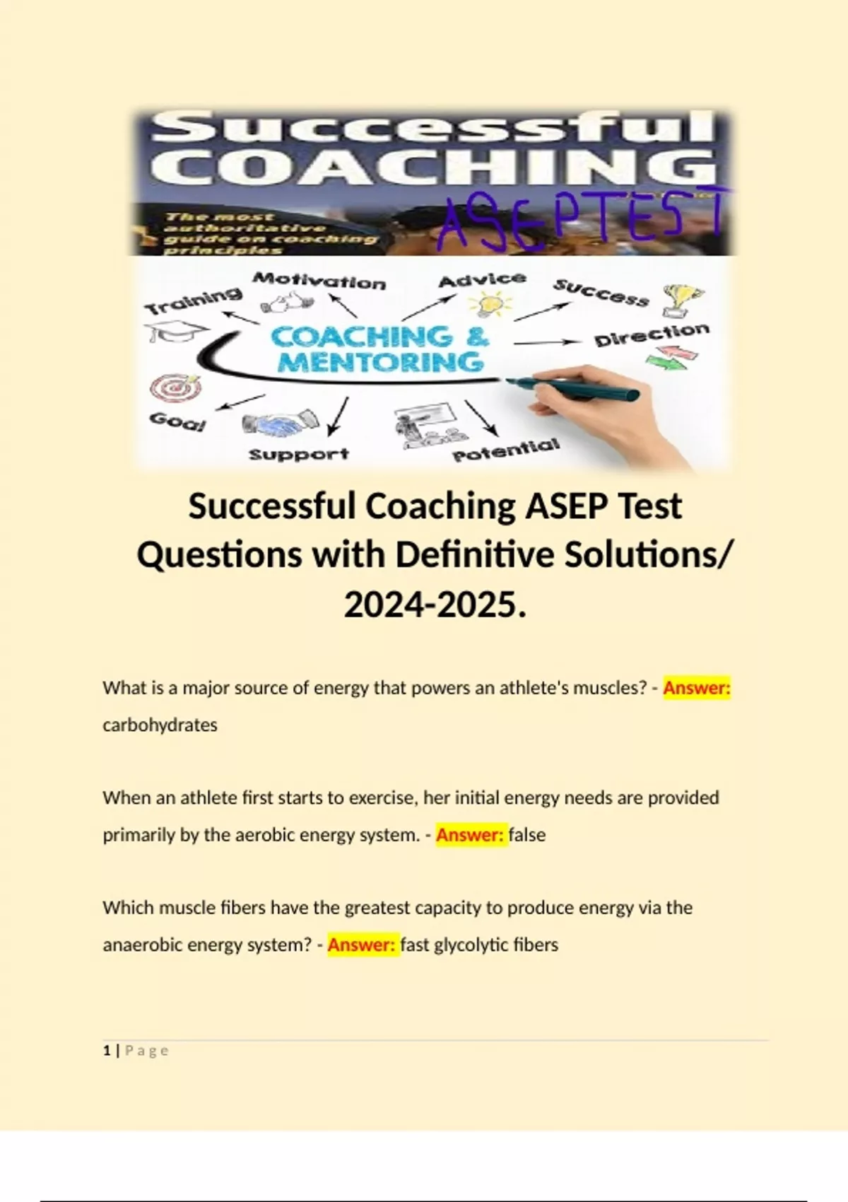 Successful Coaching ASEP Test Questions with Definitive Solutions ...