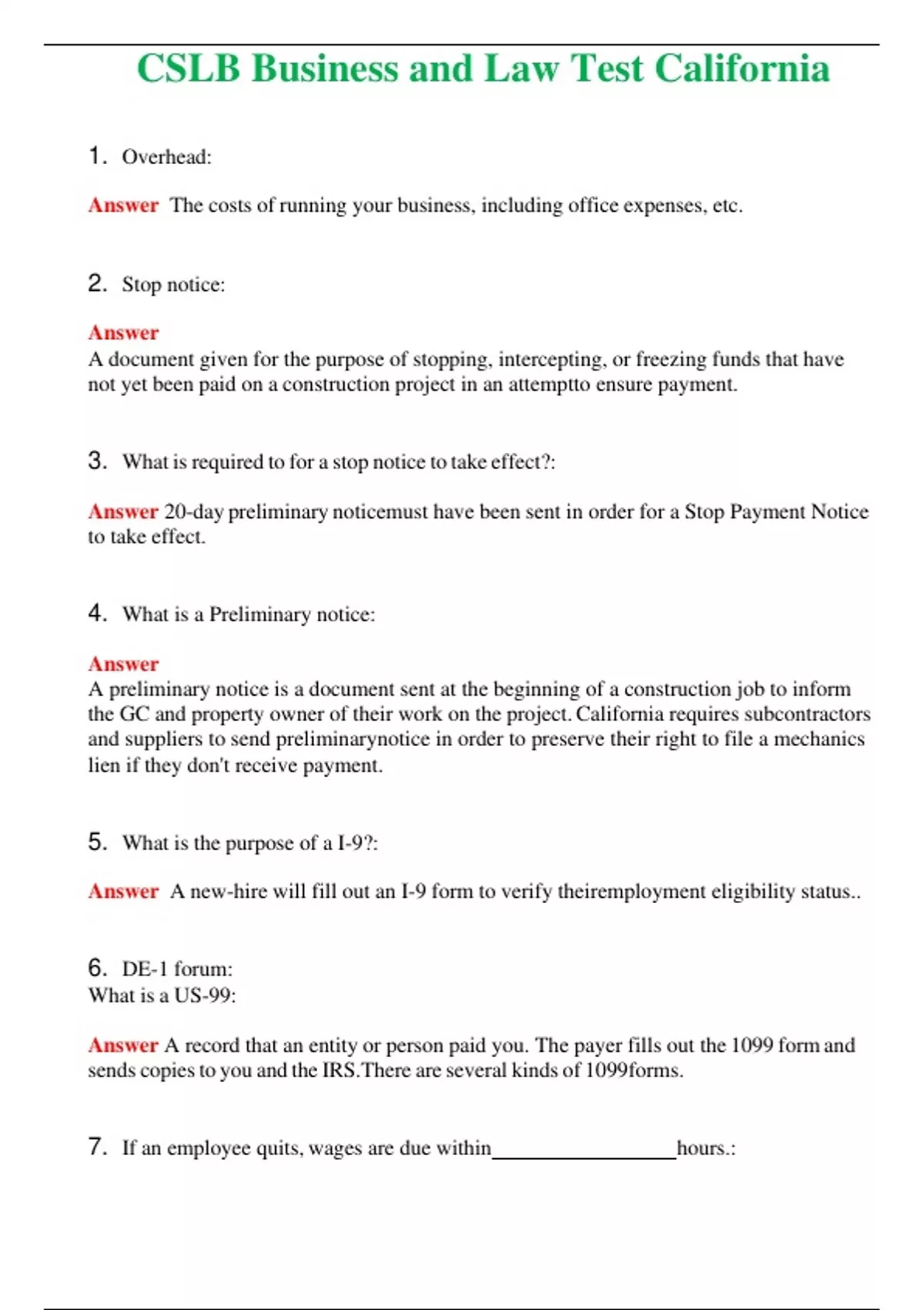 CSLB Business and Law Test California (Latest 2024) Questions With ...