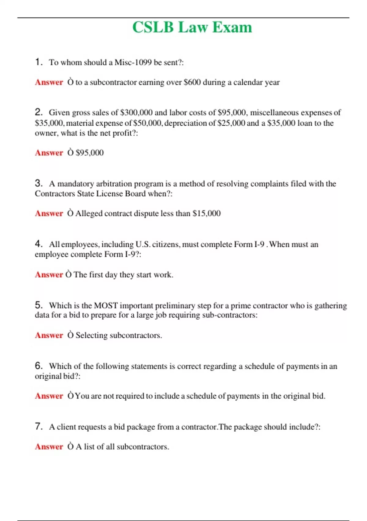 CSLB Law Exam (Latest 2024) Questions With Complete Grade A+ Answers ...