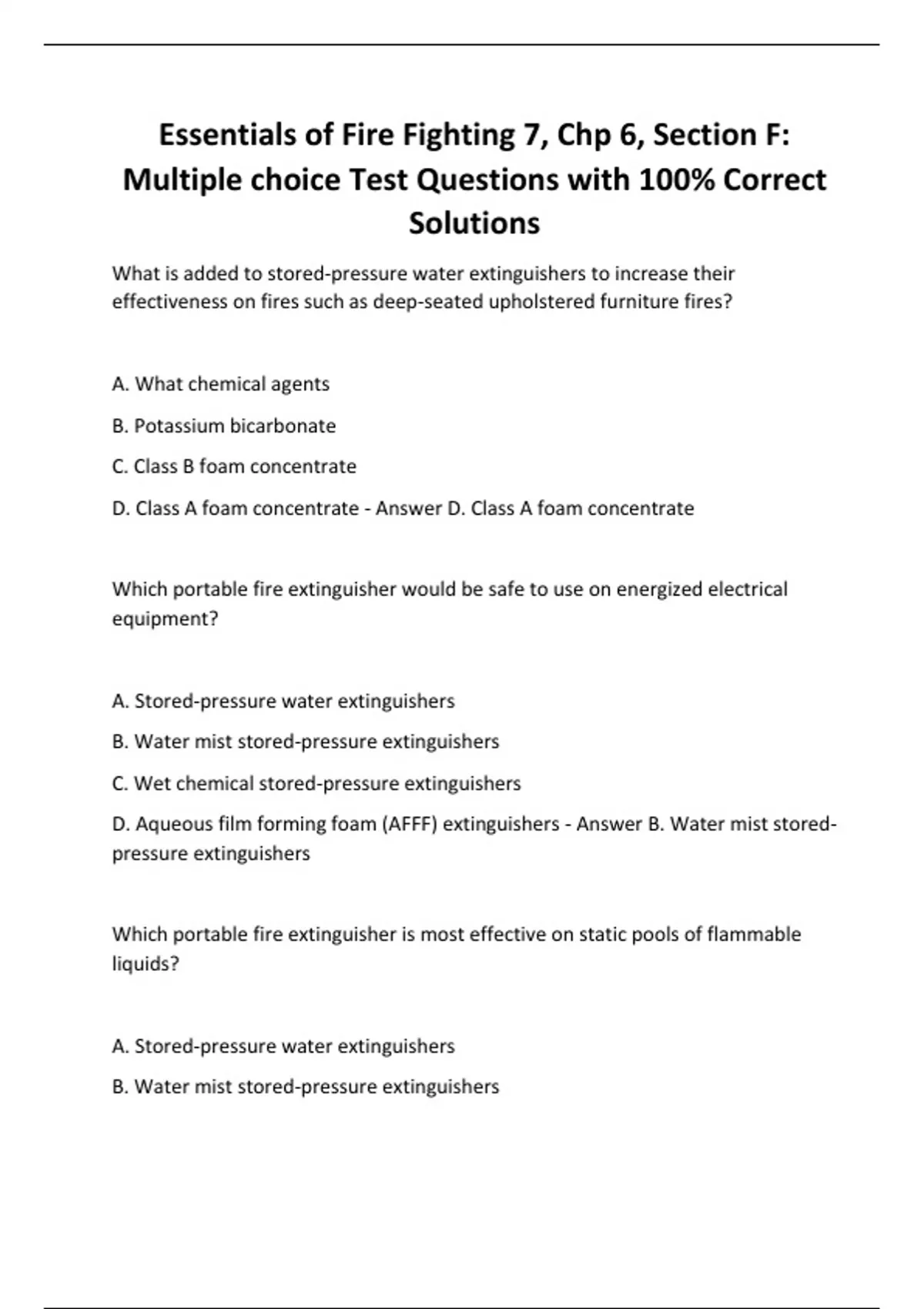 Essentials of Fire Fighting 7, Chp 6, Section F: Multiple choice Test ...