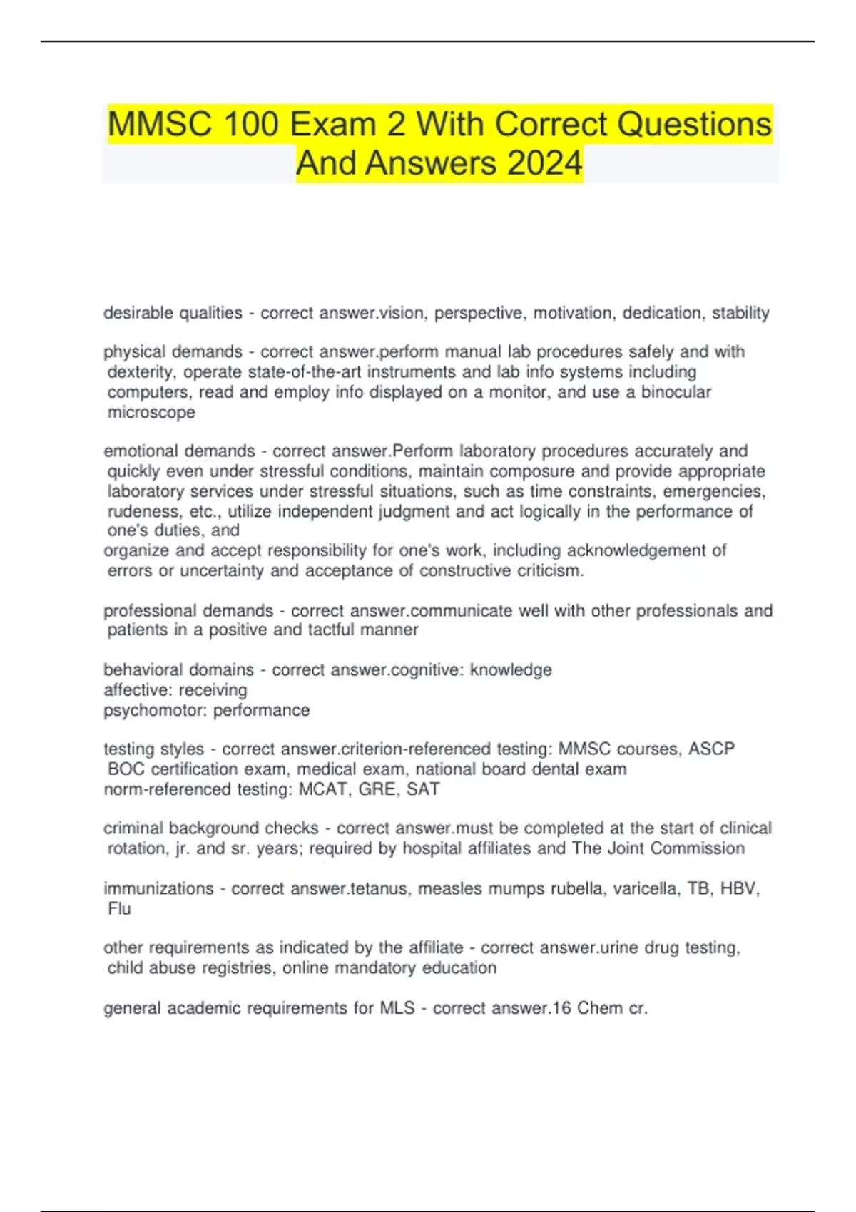 MMSC 100 Exam 2 With Correct Questions And Answers 2024 - MMSC 100 ...