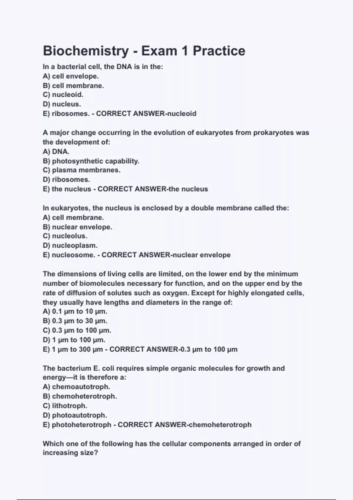 Biochemistry - Exam 1 Practice Questions with 100% Actual correct ...