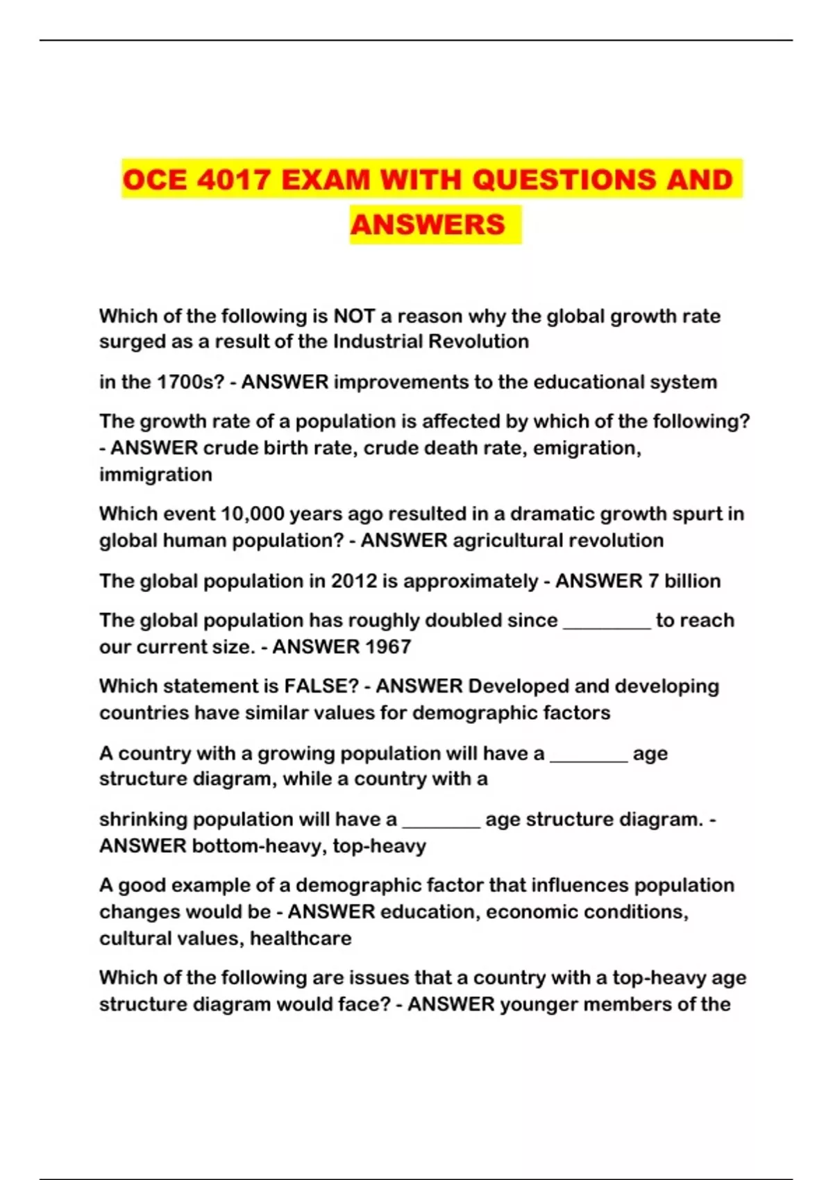 OCE 4017 EXAM WITH QUESTIONS AND ANSWERS - OCE 4017 - Stuvia US