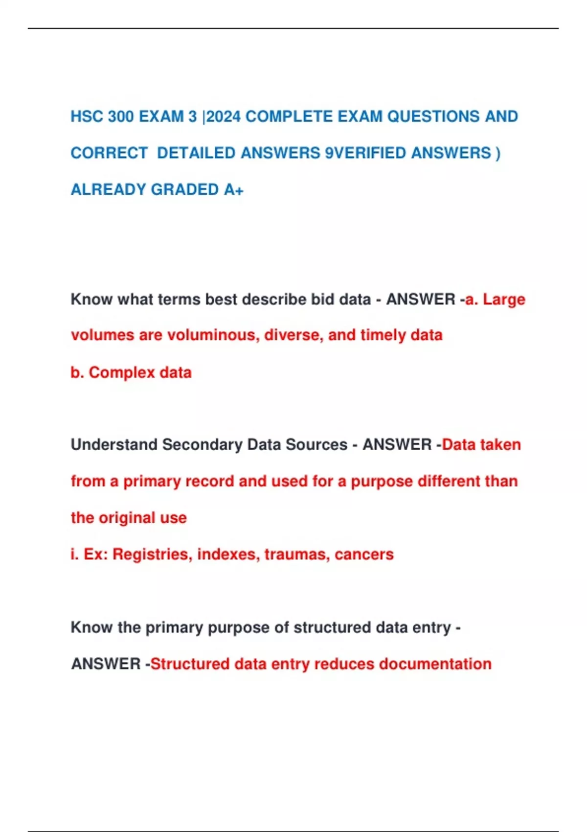 HSC 300 EXAM 3 |2024 COMPLETE EXAM QUESTIONS AND CORRECT DETAILED ANSWERS 9VERIFIED ANSWERS ...