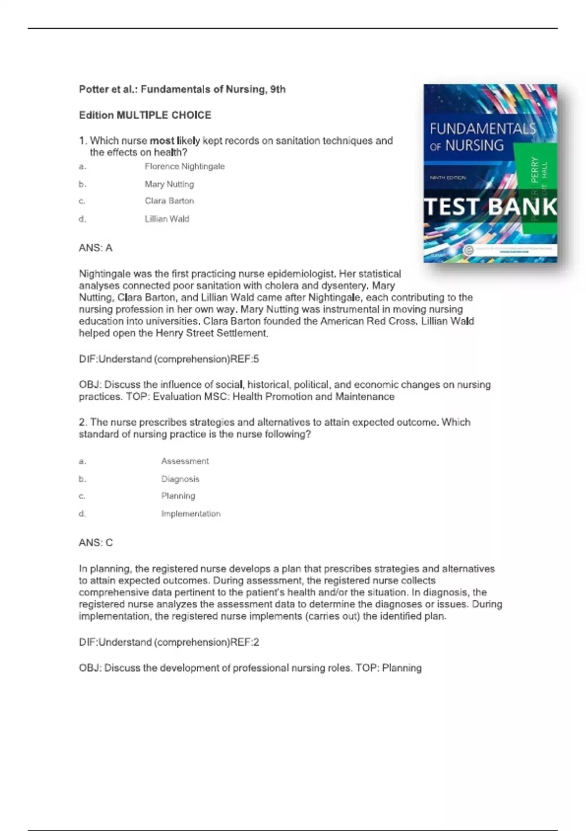Fundamentals of Nursing 9th Edition Test Bank Potter Perry - All ...