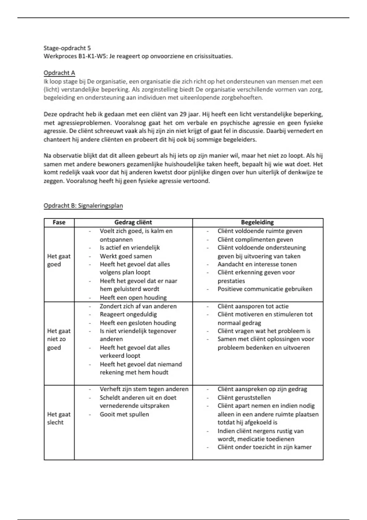 Werkproces B1-K1-W5: Je reageert op onvoorziene en crisissituaties ...