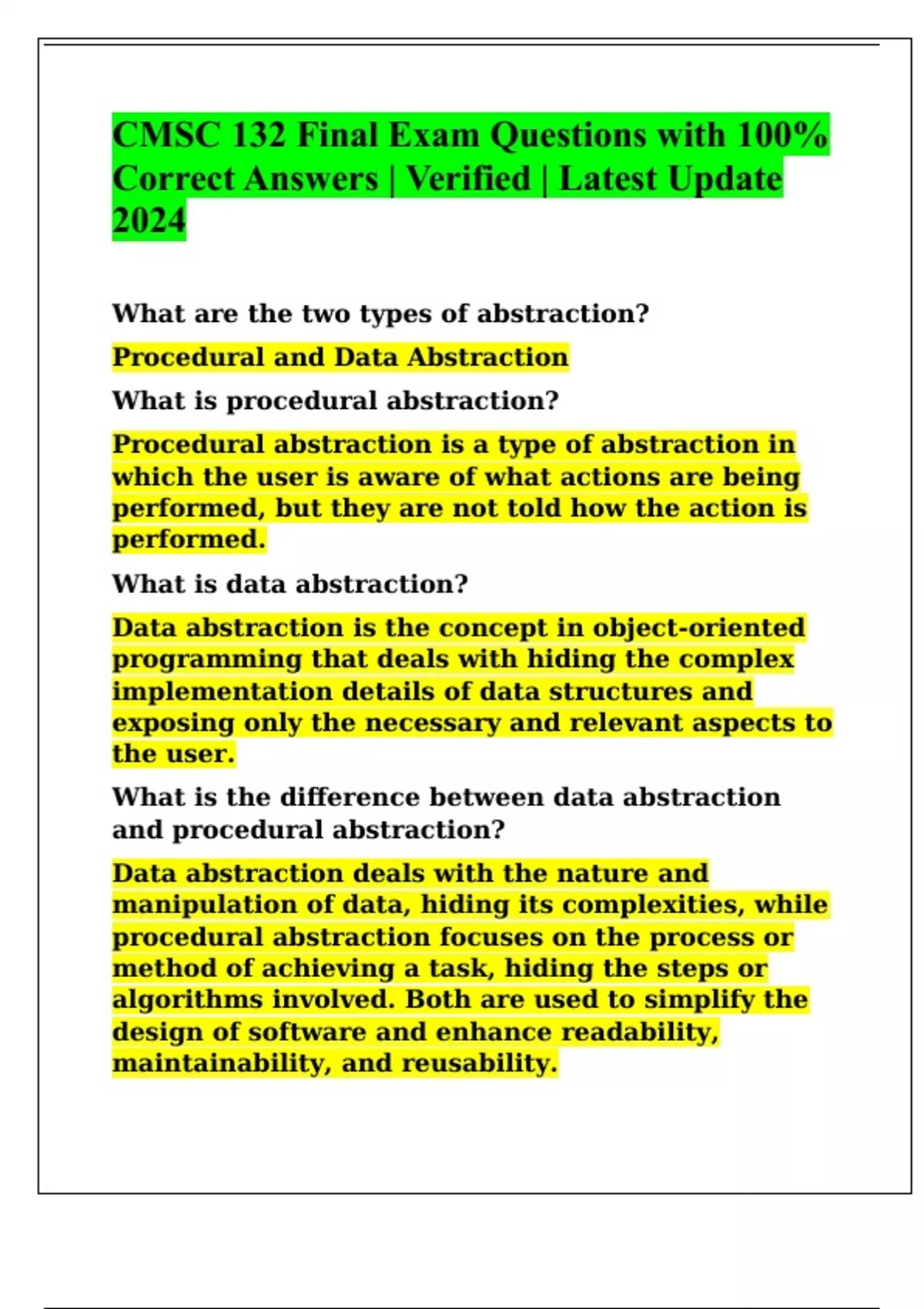 CMSC 132 Final Exam Questions with 100% Correct Answers | Verified ...